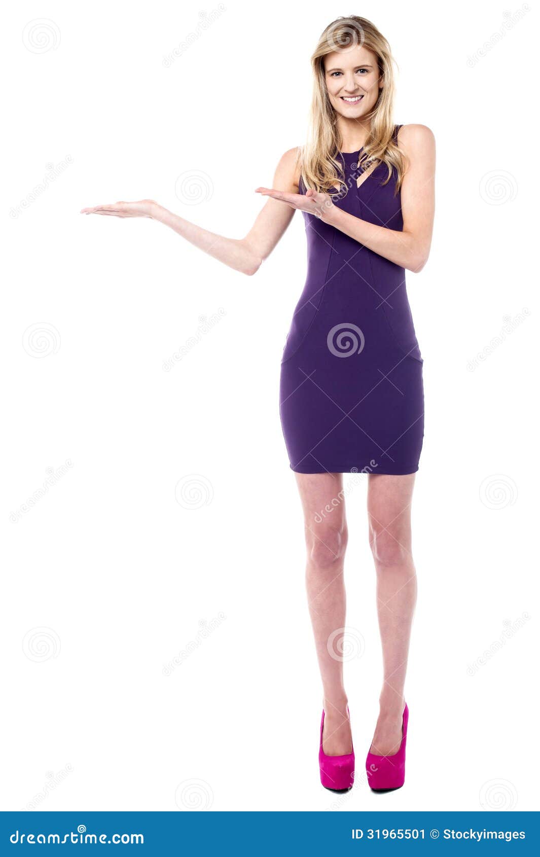 Sales Girl Presenting Something Stock Image - Image of beauty, cheerful ...