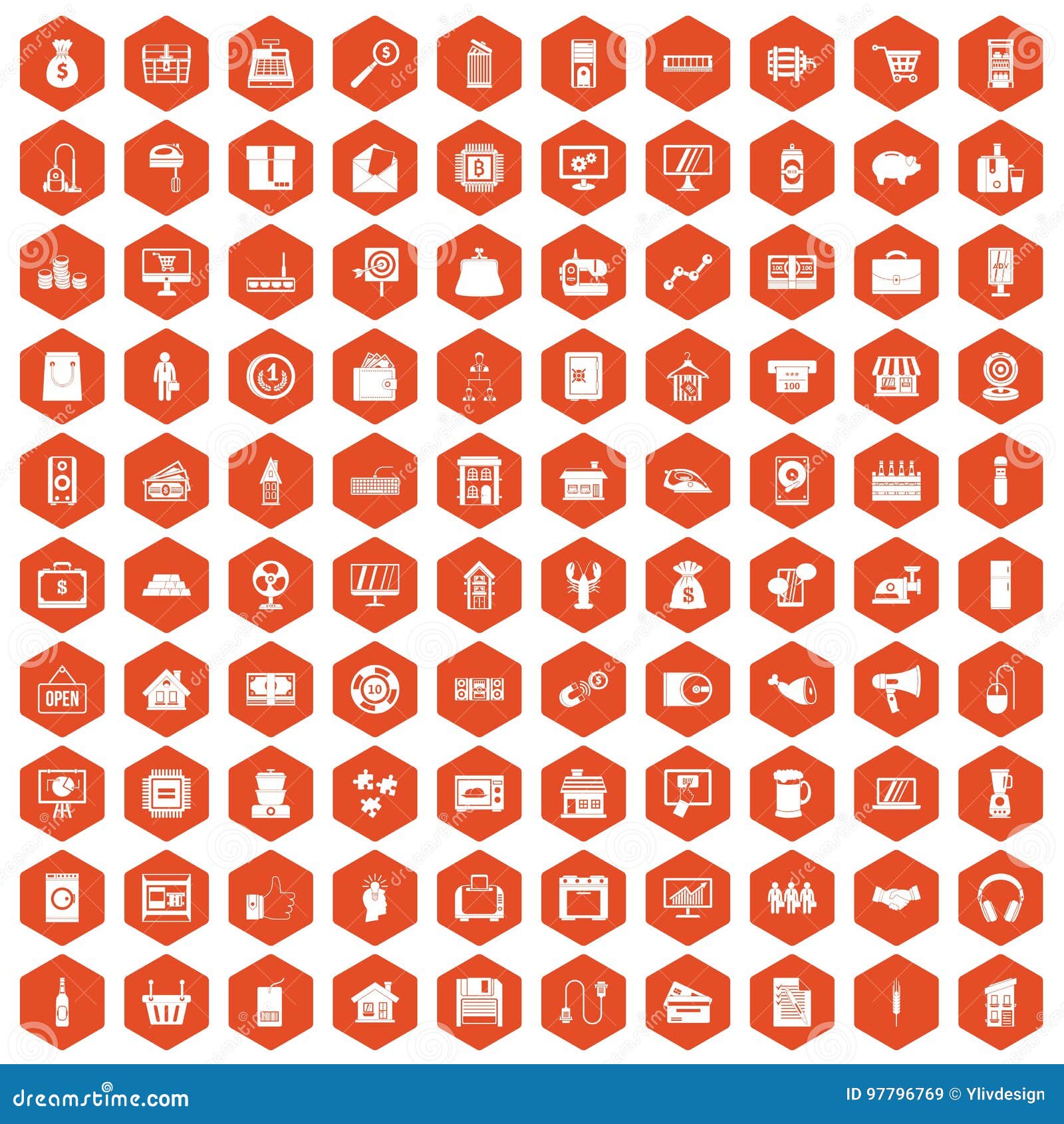 100 Sales Icons Hexagon Orange Stock Vector - Illustration of cash ...