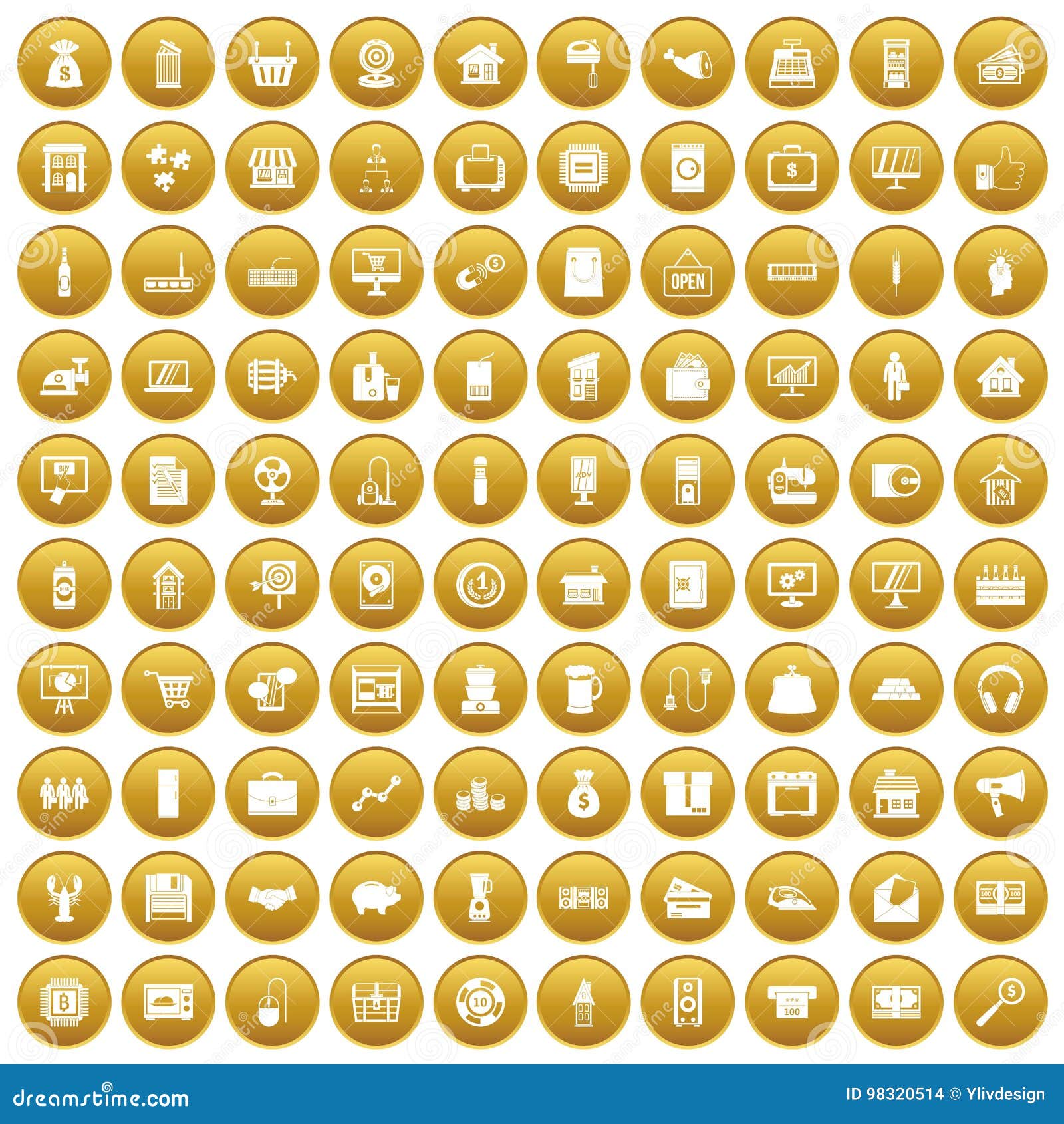 100 sales icons set gold stock vector. Illustration of list - 98320514