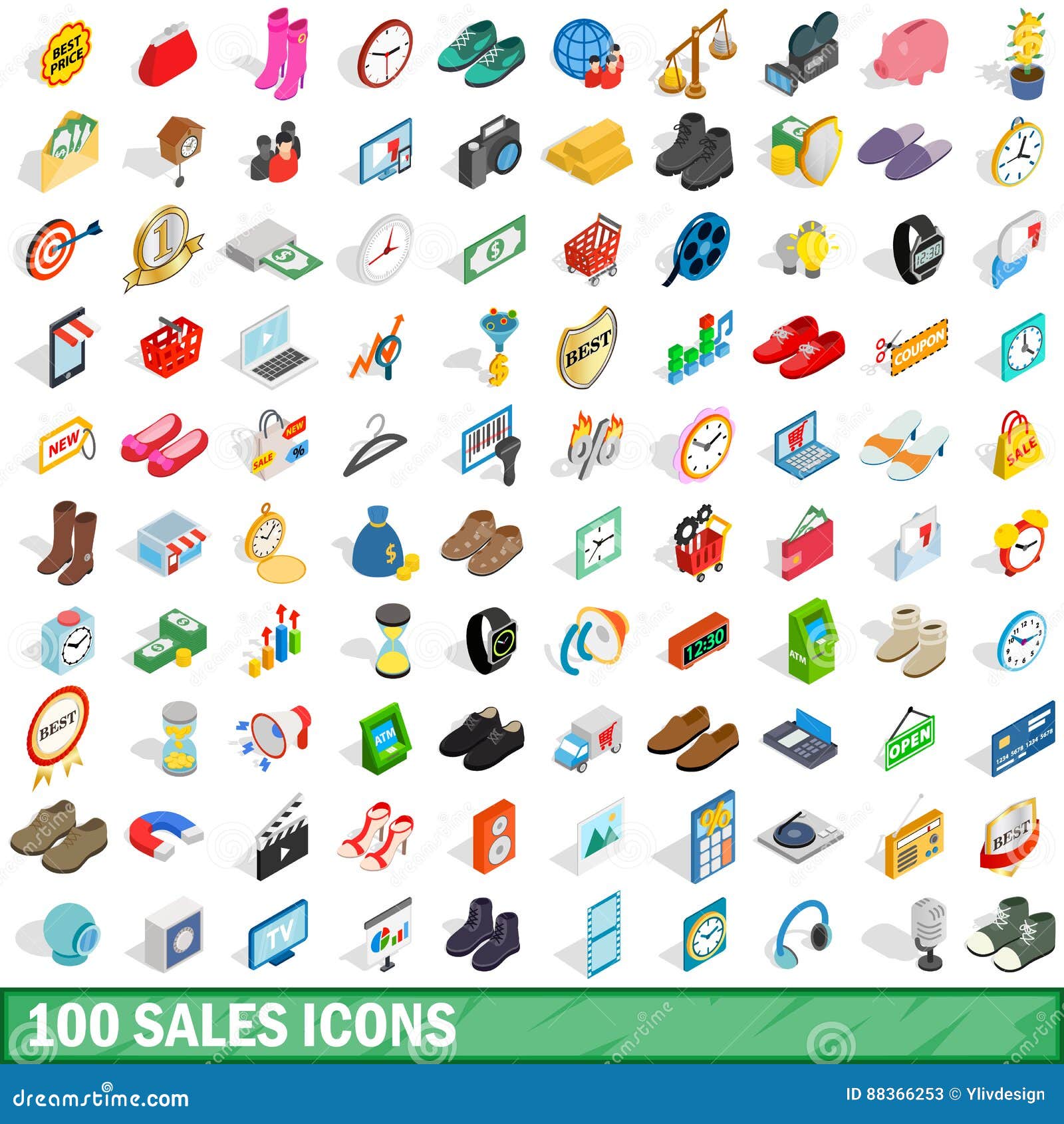 100 Sales Icons Set, Isometric 3d Style Stock Vector - Illustration of ...