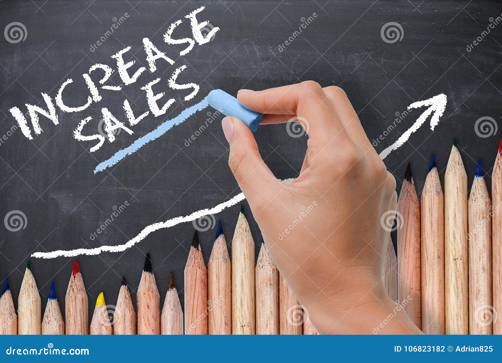 Sales Increase Concept or Target on Chalkboard with Wave of Colored ...
