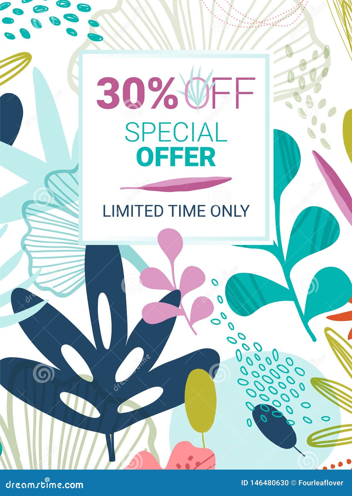 Sales Invite Flowers and Leaves Graphic Set Stock Vector - Illustration ...
