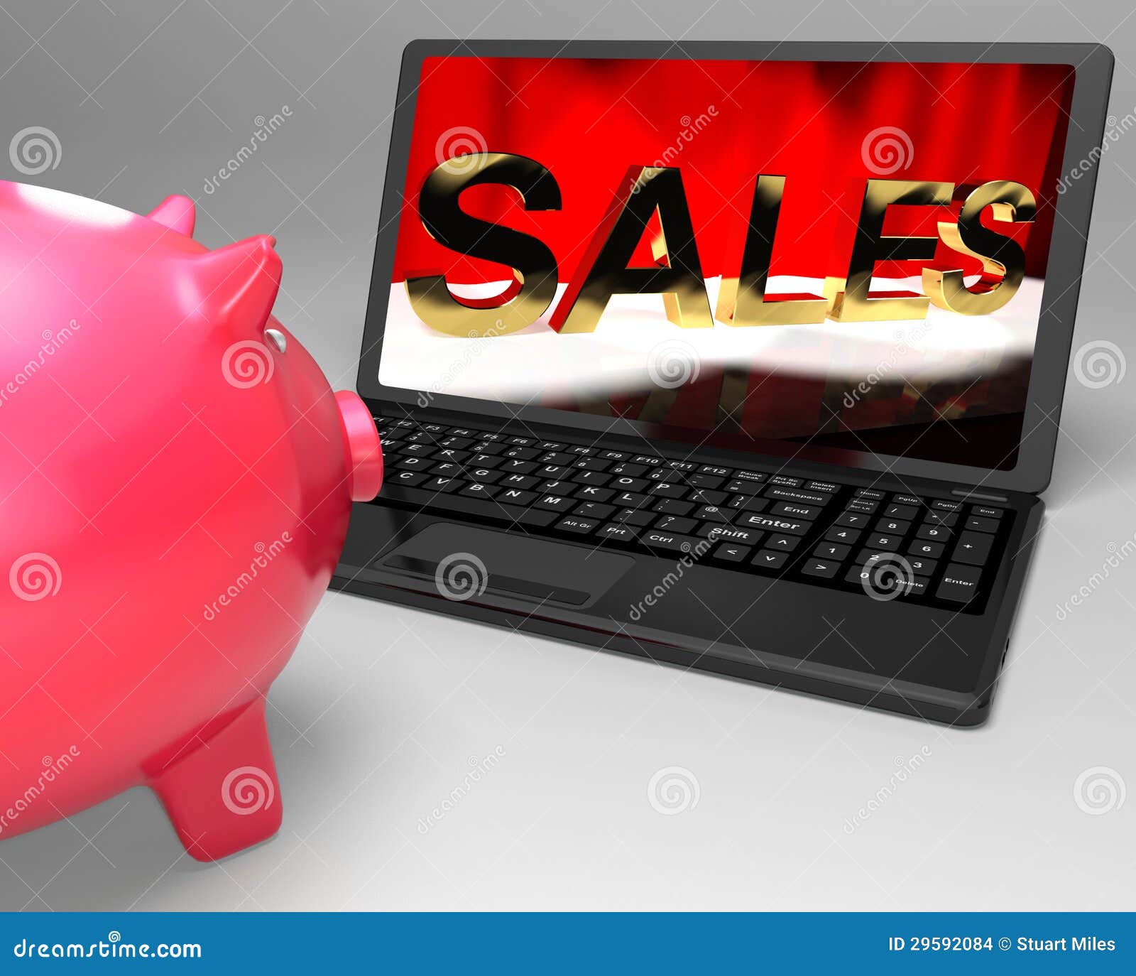 Sales on Laptop Showing Online Commerce Stock Illustration ...