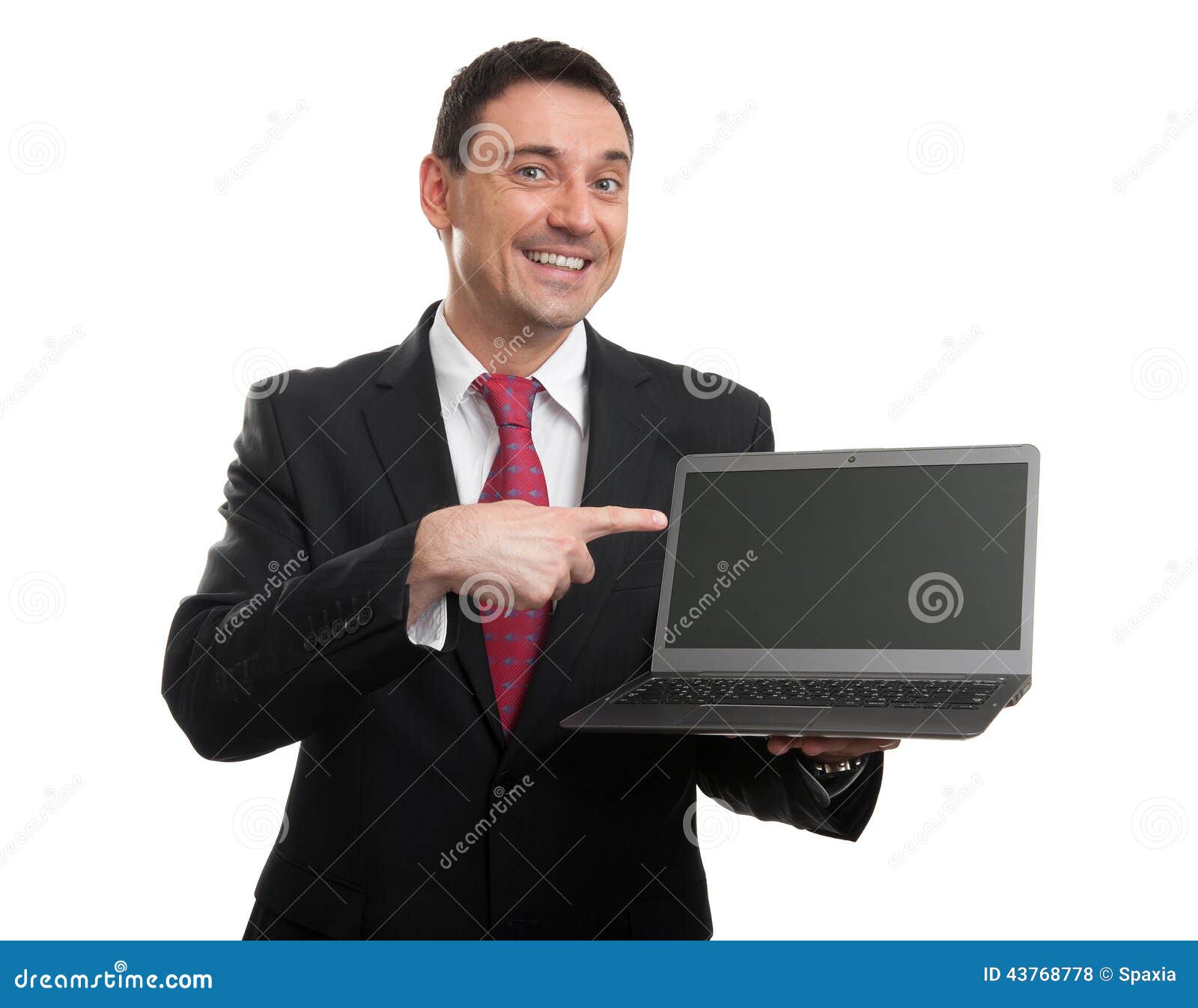 Sales Man Presenting Somenting on Laptop Screen Stock Photo - Image of ...
