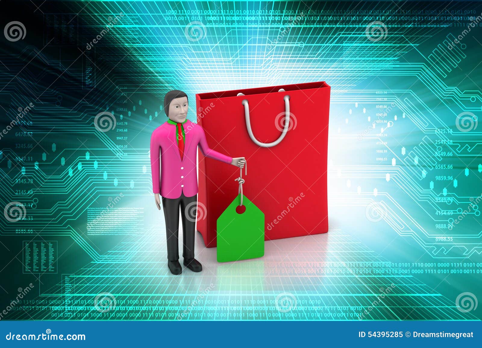 Sales man with price tag stock illustration. Illustration of product ...