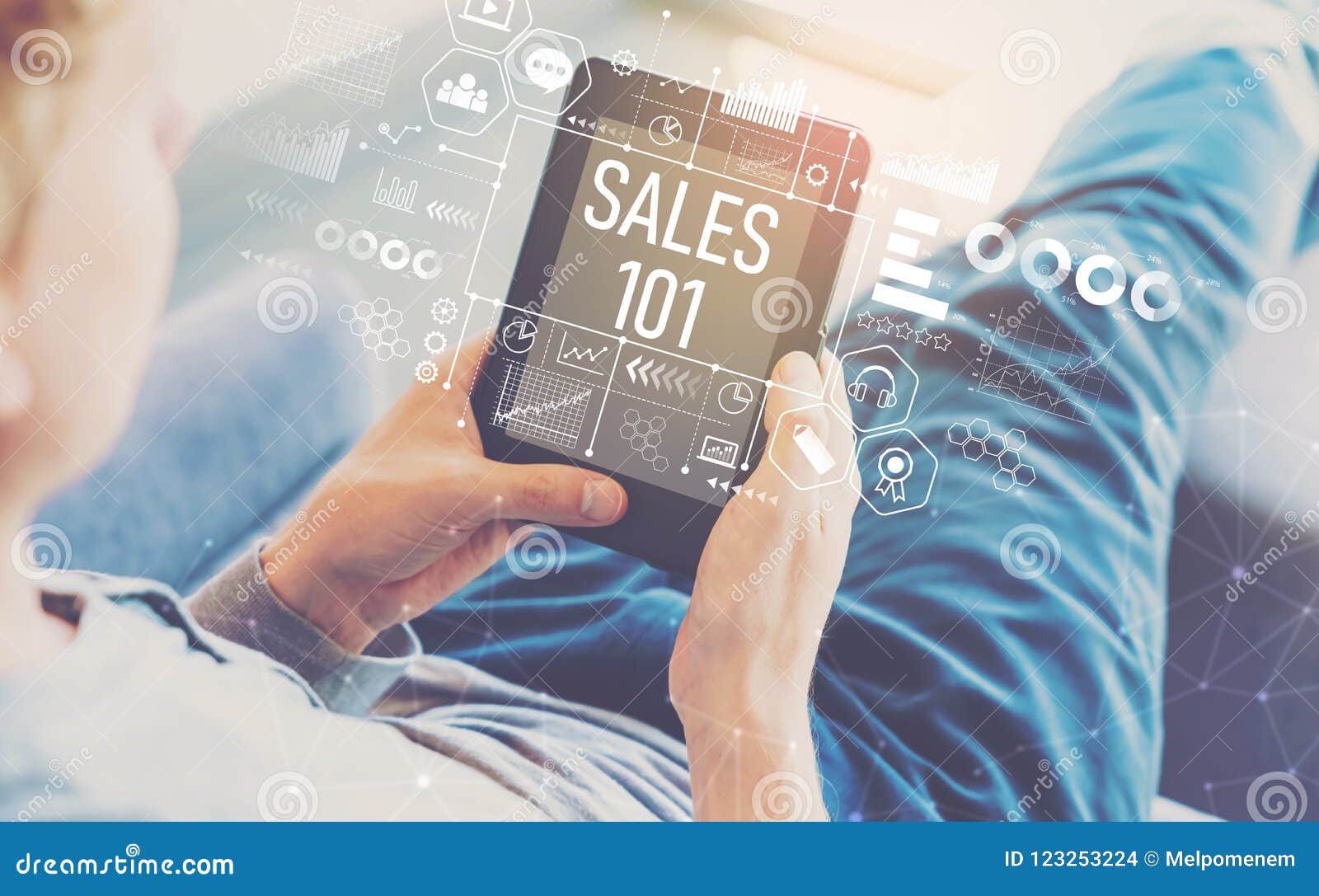 Sales 101 with Man Using a Tablet Stock Photo - Image of introduction ...