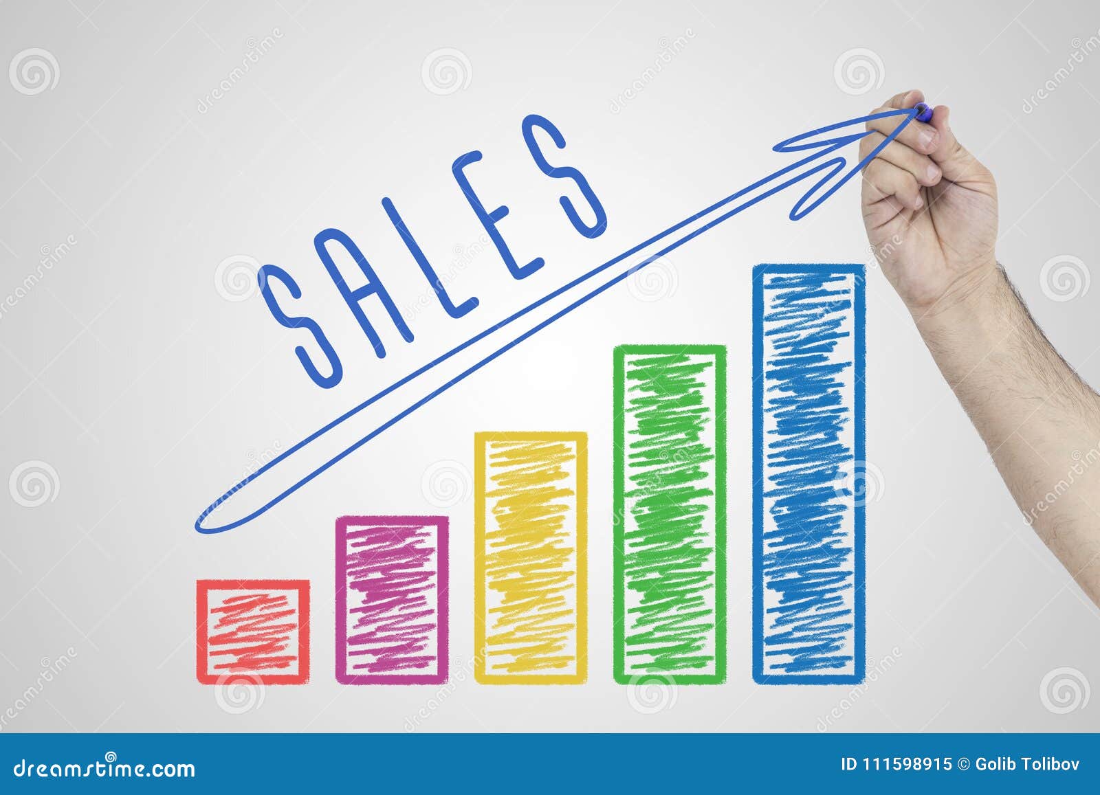 Sales Performance. Hand Drawing Increasing Business Chart Showing the ...