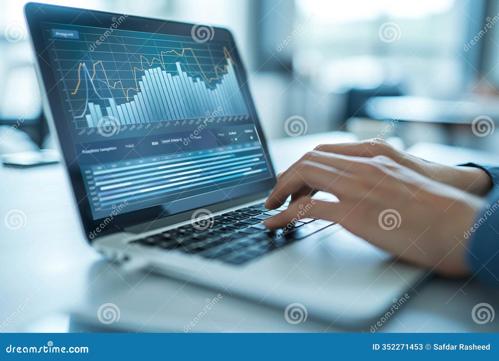 Sales Performance Management Concept. Businessman Use Laptop To Analyze Data and Sales ...