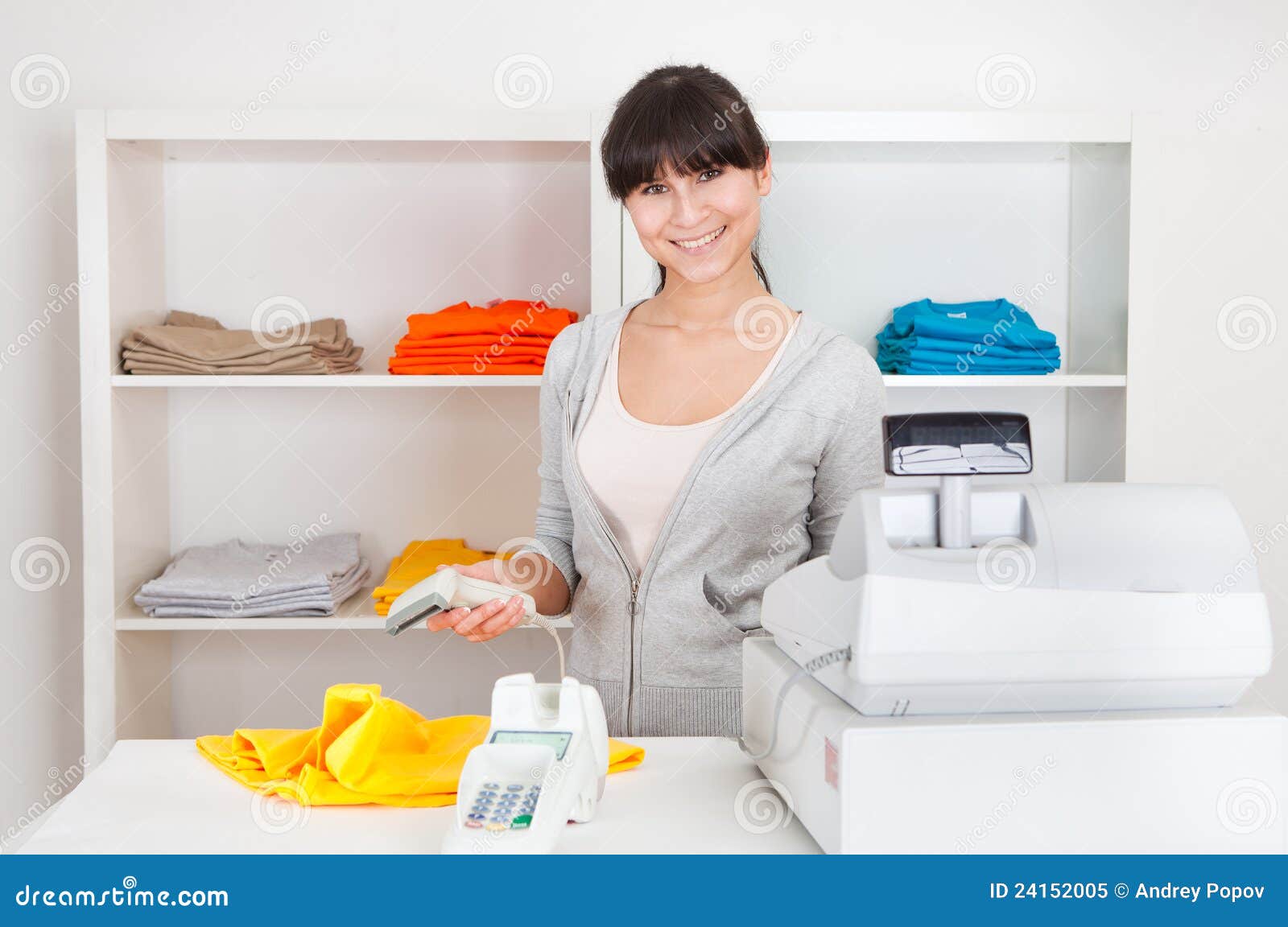 Sales person in the shop stock image. Image of code, people - 24152005