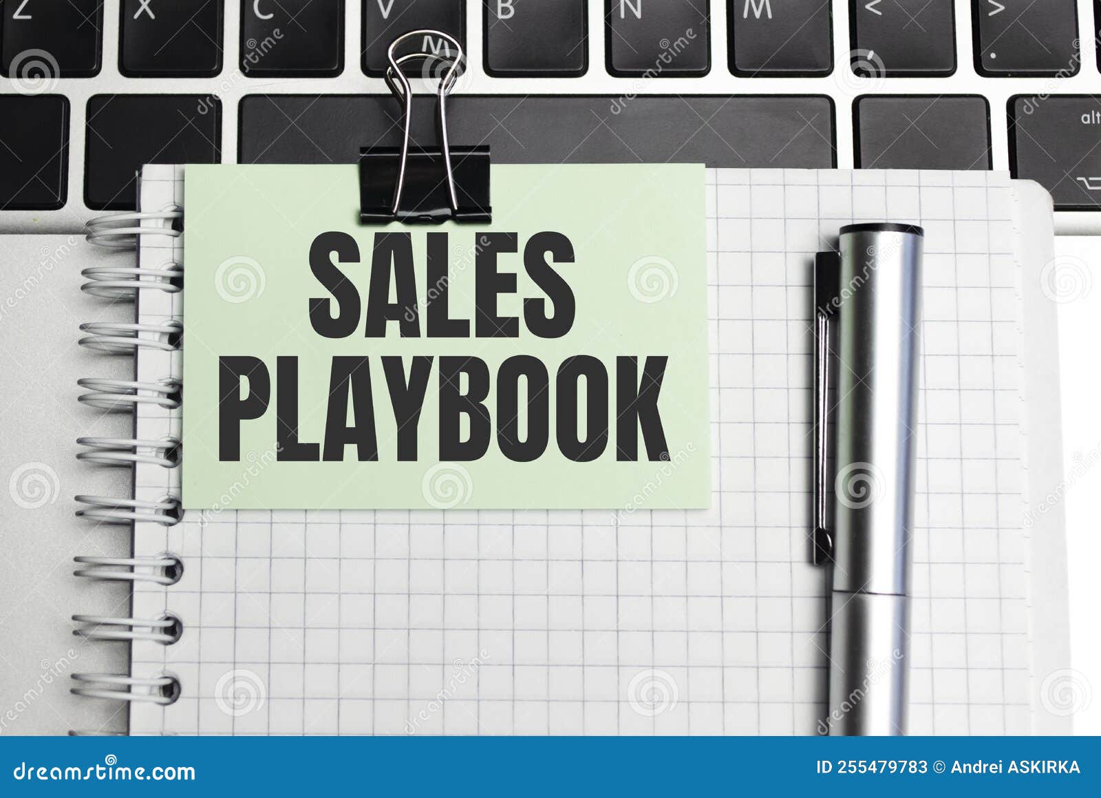 Sales Playbook Text and Notepad with Pen, Charts and Calculator Stock ...