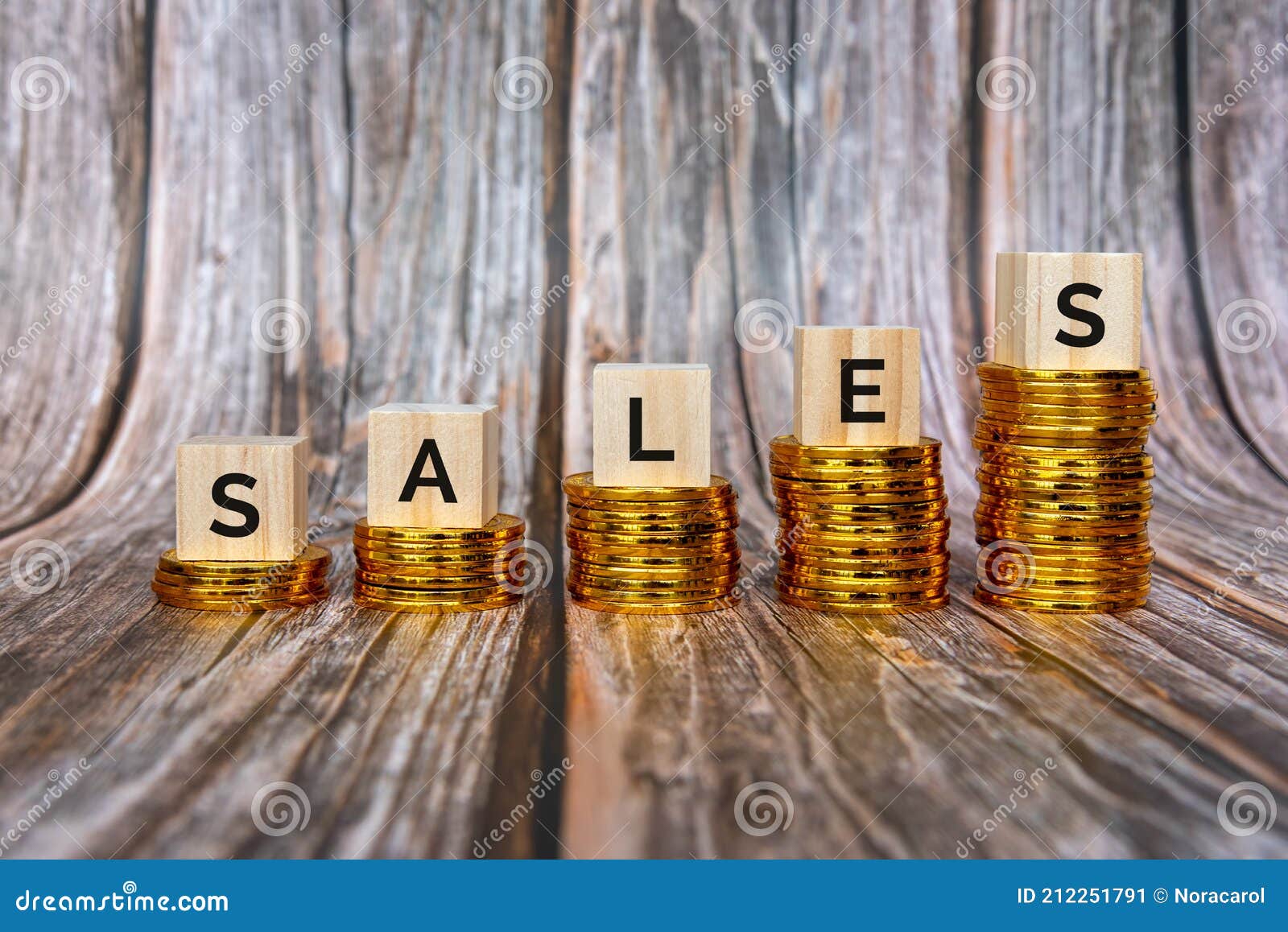 Sales Text on Wood Block on Top of Stack of Coins Stock Image - Image ...