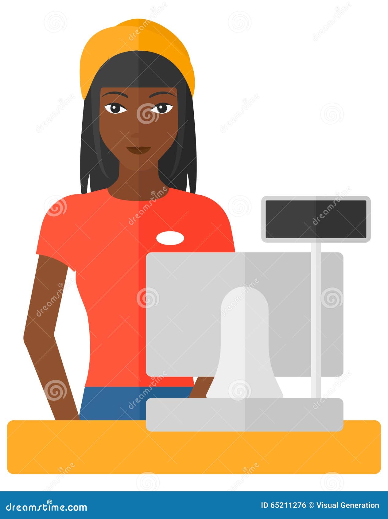 Saleslady Standing at Checkout Stock Vector - Illustration of black ...