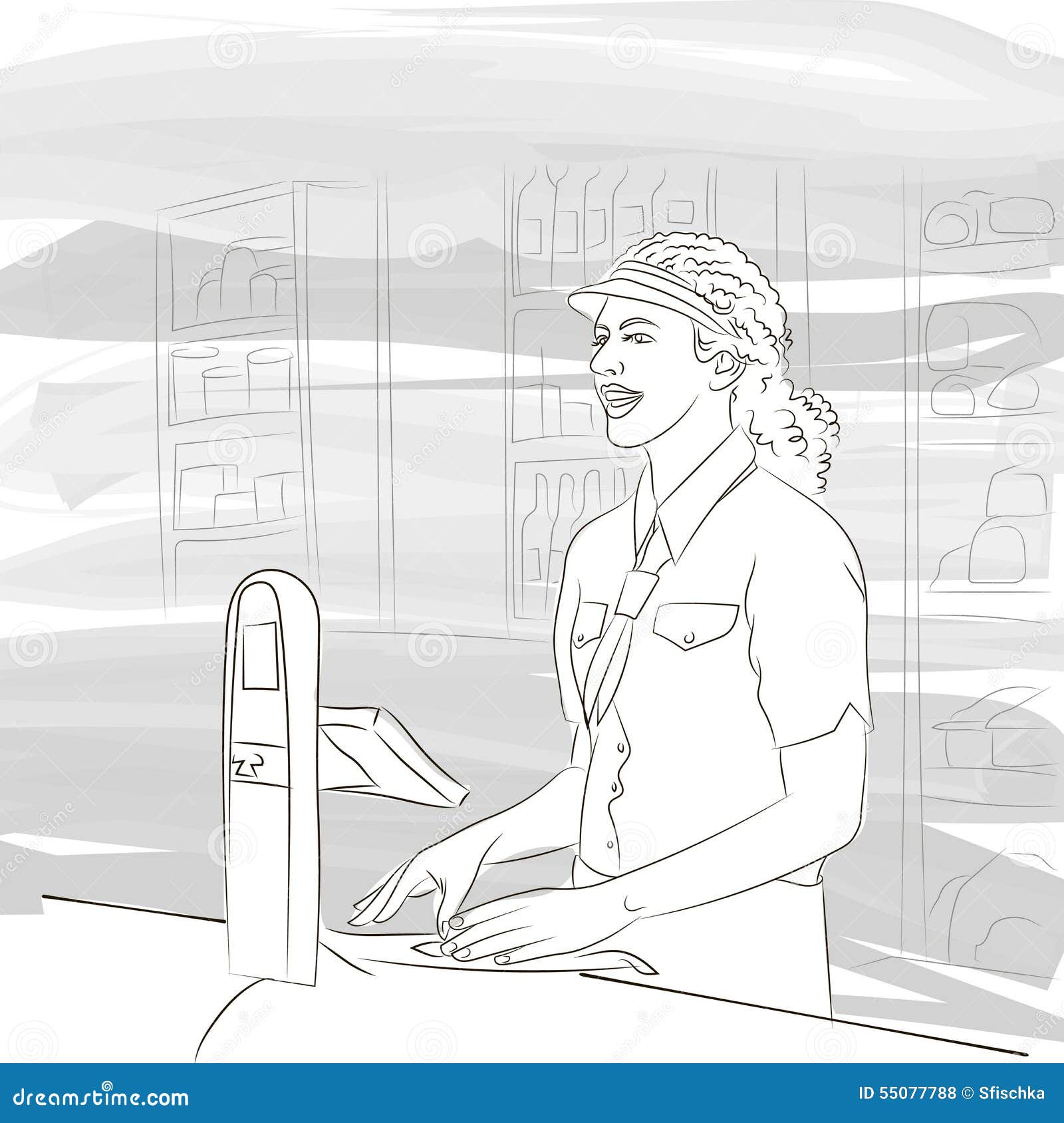 Saleslady stock vector. Illustration of store, handwriting - 55077788