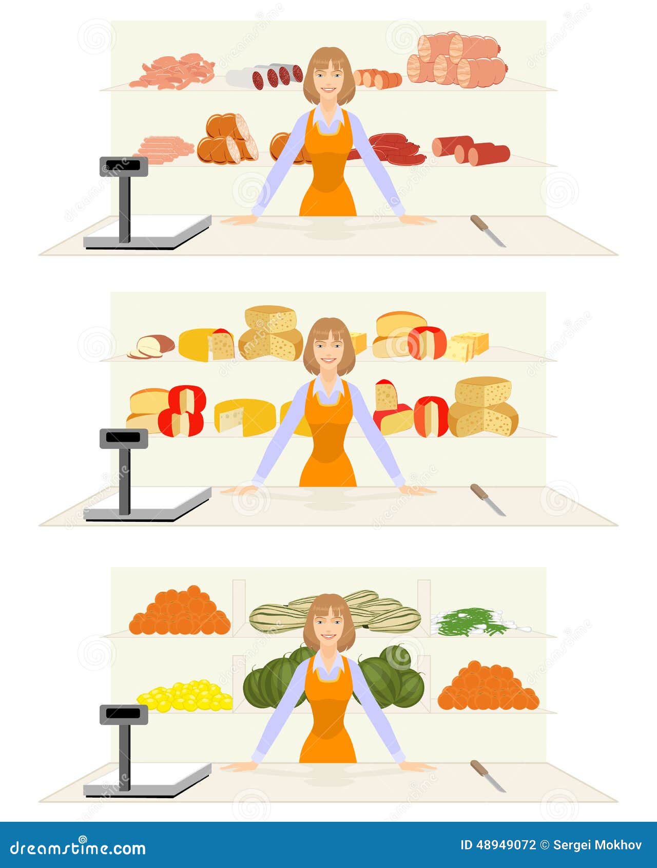 Salesman Behind the Counter Stock Illustration - Illustration of vector ...