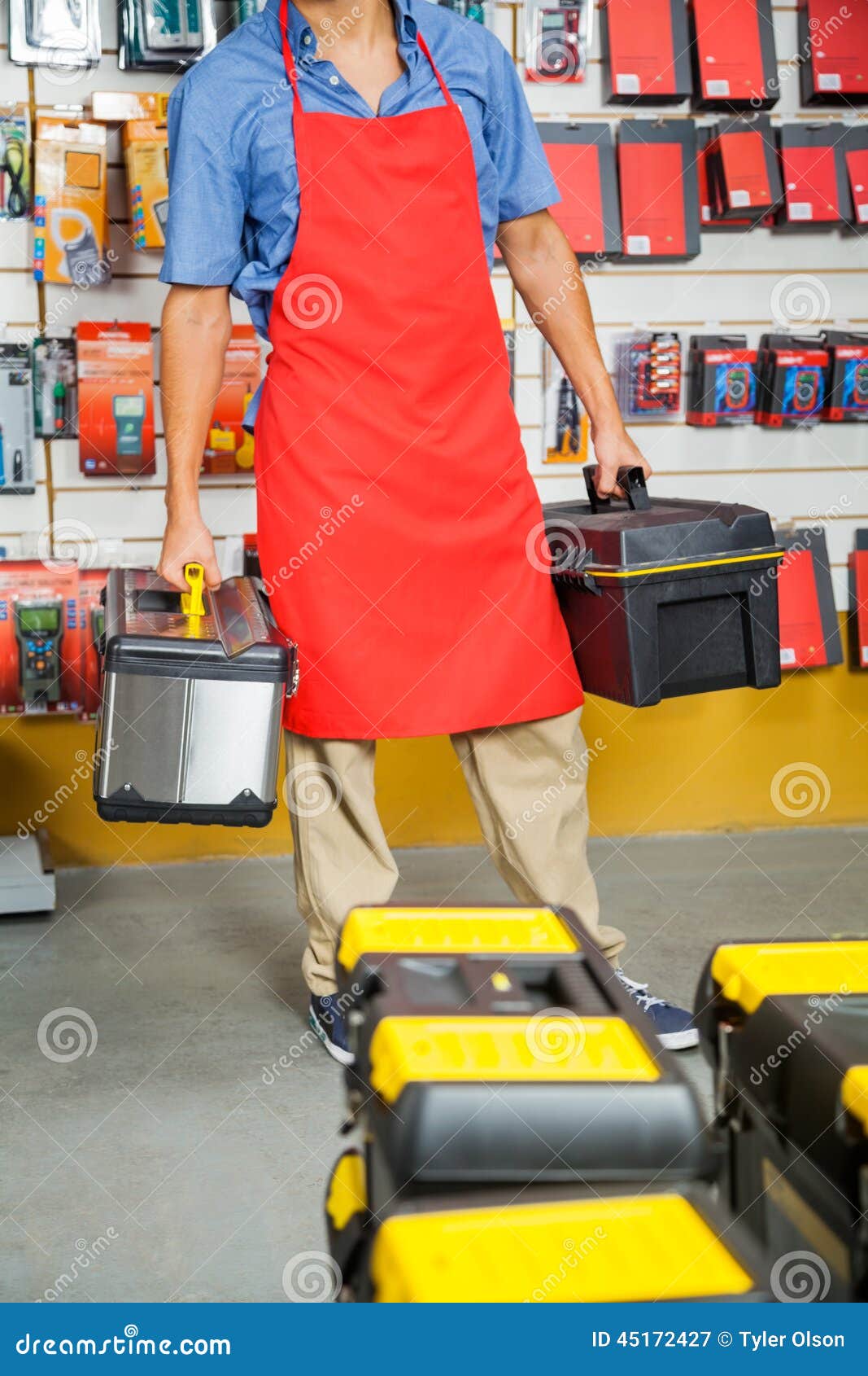 Salesman Carrying Toolboxes in Store Stock Image - Image of collection ...