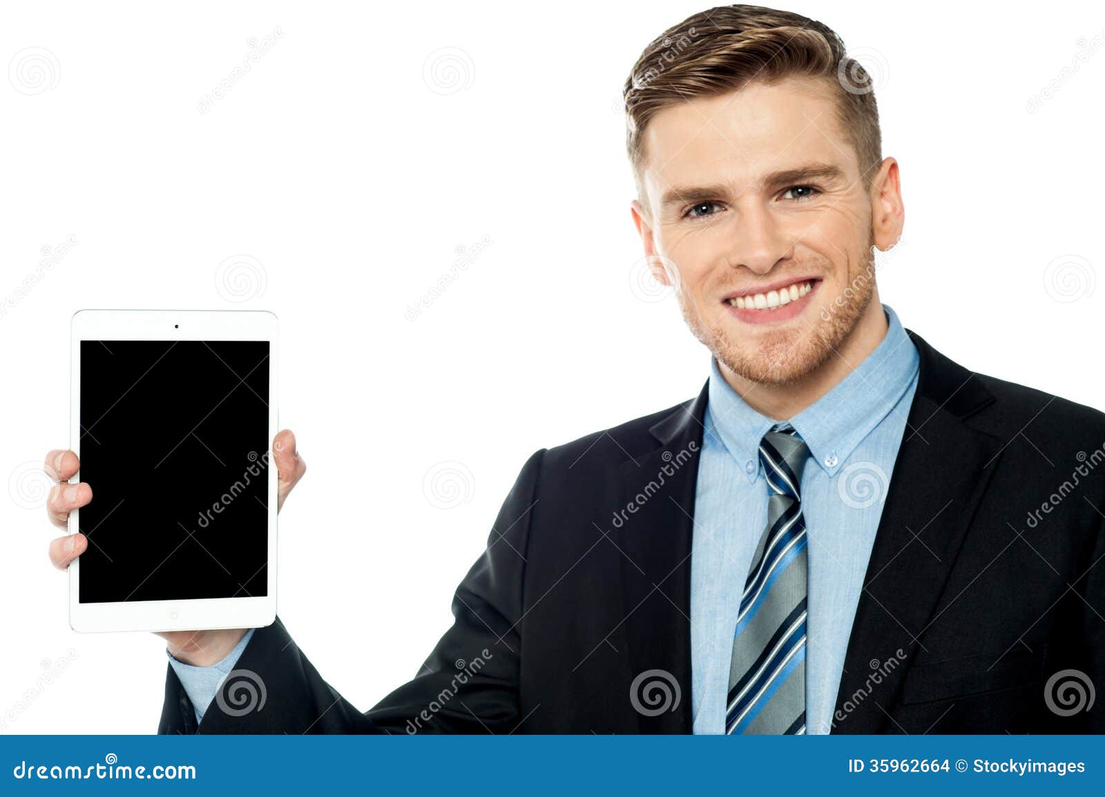 Salesman Displaying New Tablet Device Stock Photo - Image of charming ...
