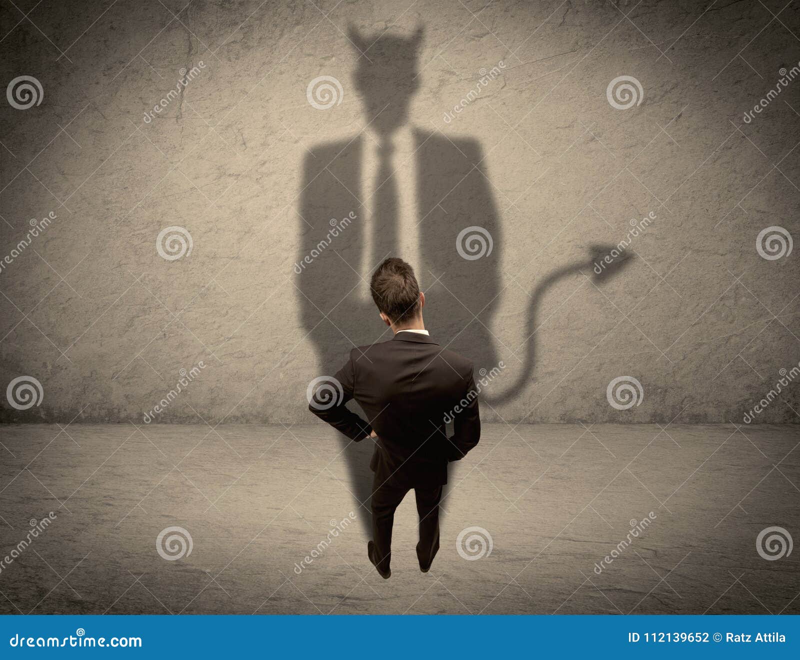 Salesman Facing His Own Devil Shadow Stock Photo - Image of horn, rear ...