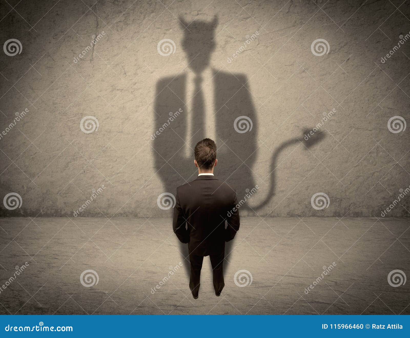 Salesman Facing His Own Devil Shadow Stock Photo - Image of sale ...
