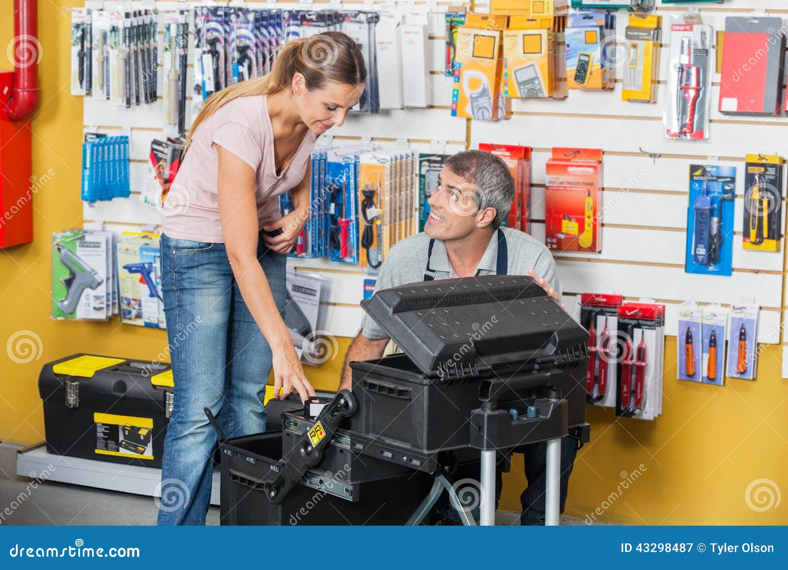 Salesman Guiding Customer in Selecting Tools at Stock Image - Image of ...