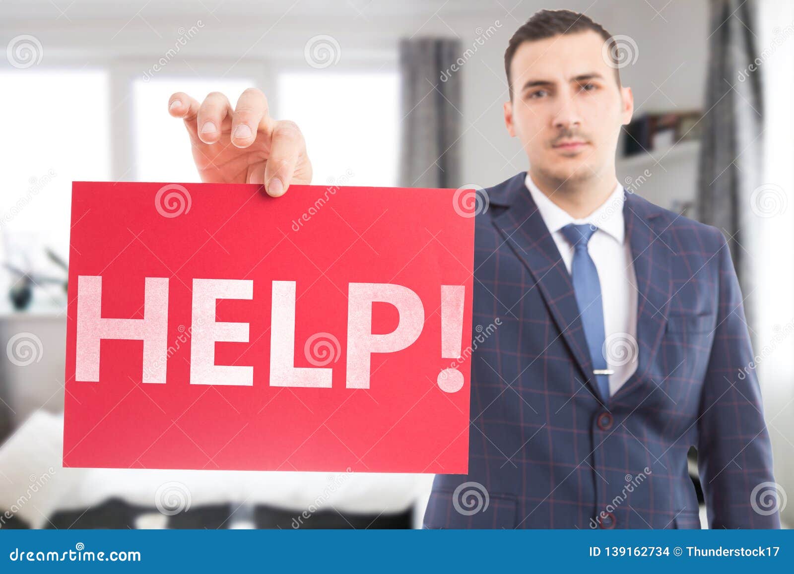 Salesman Holding Text with Help Stock Photo - Image of hold, concept ...