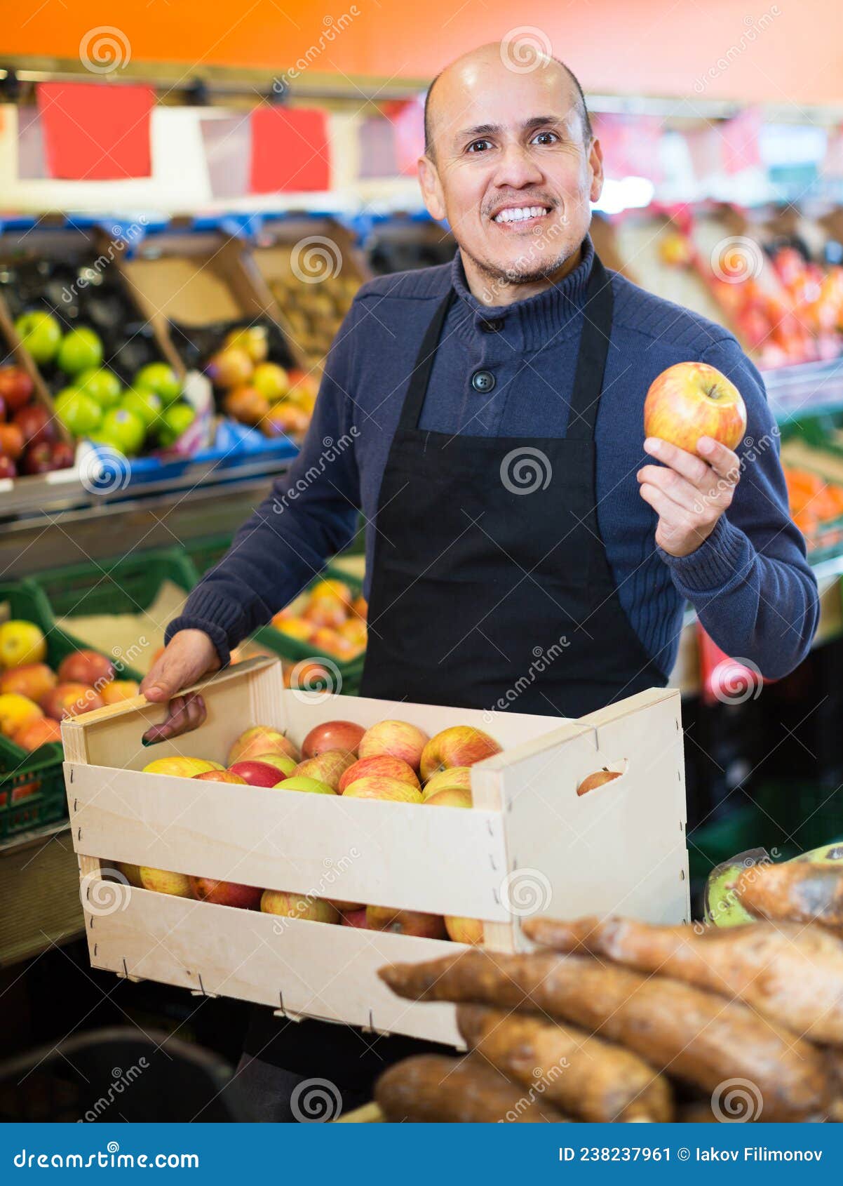Salesman Working in Fruit Section Stock Image - Image of fresh, elderly ...