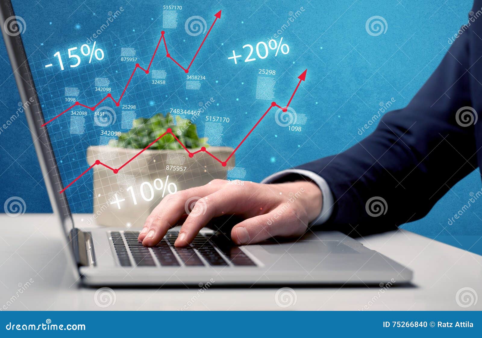 Salesman Working on Graph with Laptop Stock Photo - Image of person ...