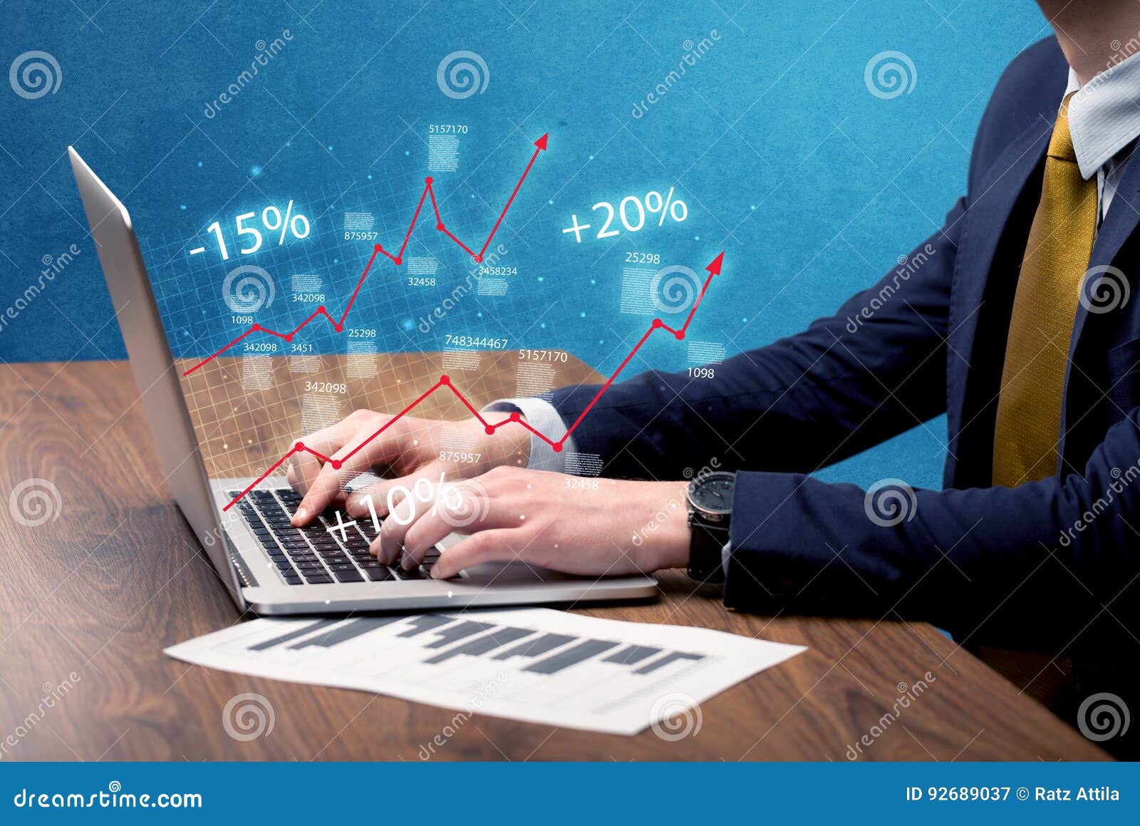 Salesman Working on Graph with Laptop Stock Image - Image of caucasian ...