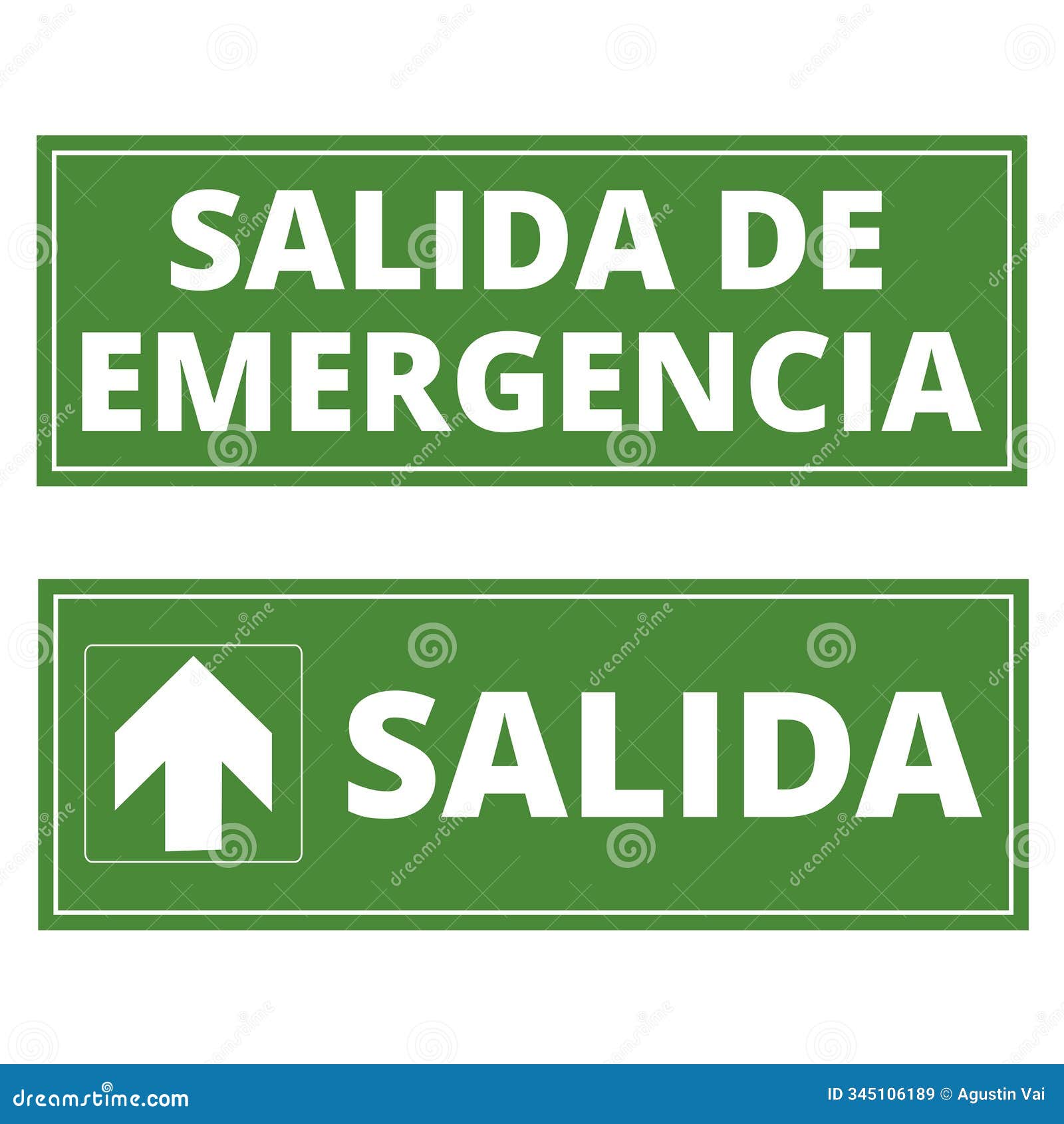 Salida and Salida De Emergencia Green Signs on a White Background (trad ...