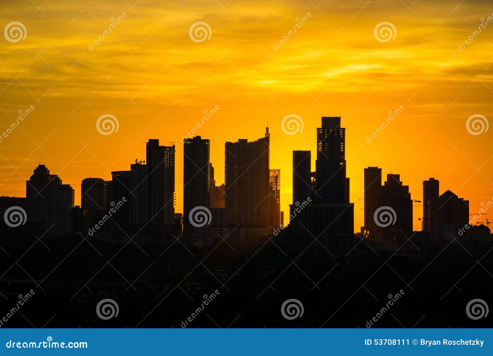 Salida Del Sol Austin Texas Skyline De La Silueta Imagen de archivo ...