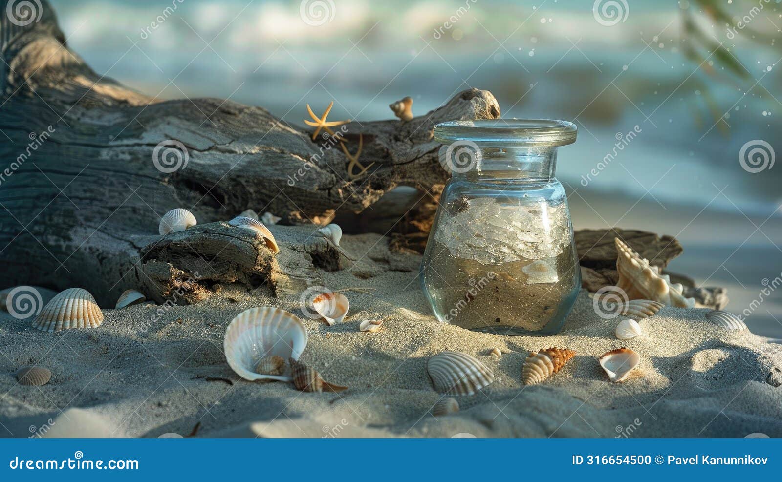 Saline Solution in a Jar on the Seashore Stock Photo - Image of shell ...