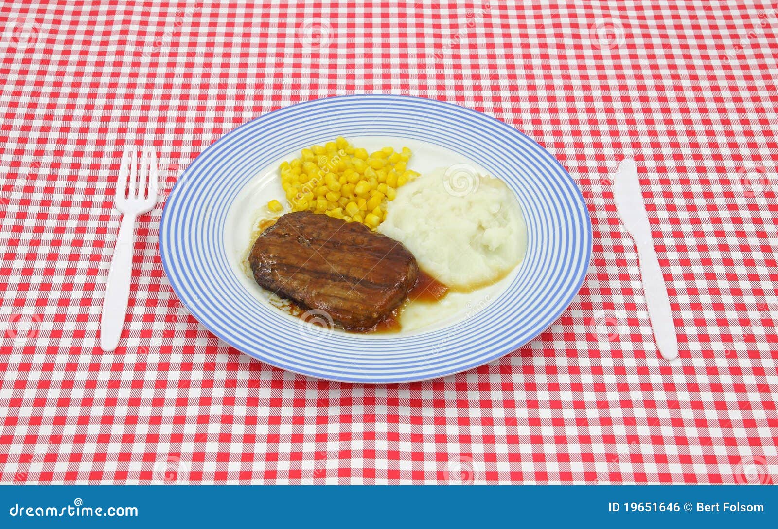 Salisbury Steak Gravy Dinner on Red Checkerboard Stock Photo - Image of ...