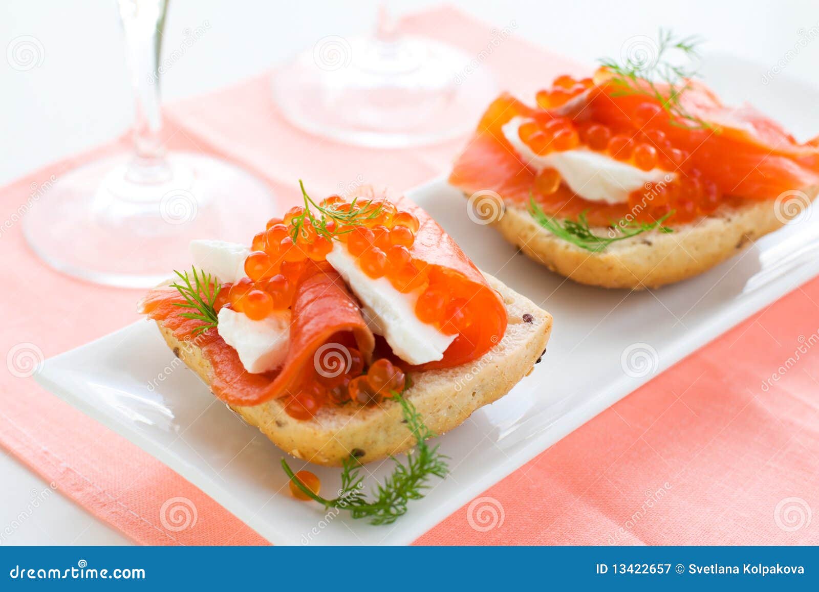 Salmon Appetizer with Red Caviar Stock Image - Image of toast, plate ...