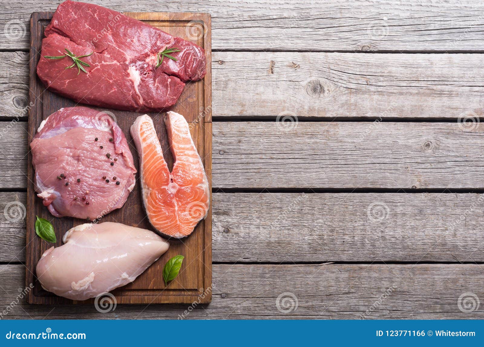 Salmon , Beef , Pork and Chicken Stock Photo - Image of cooking, fillet ...