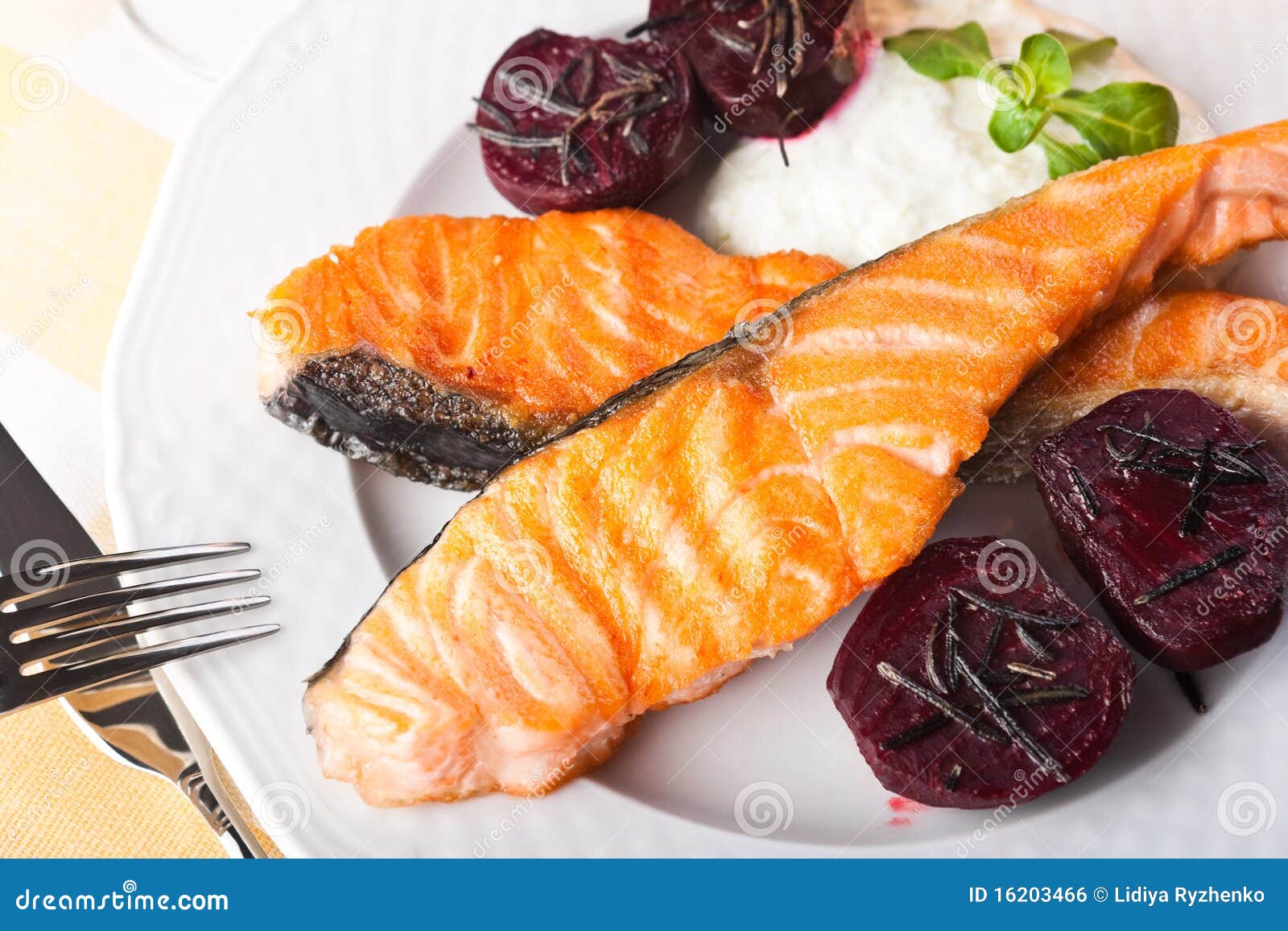 Salmon and Beets with Rosemary Stock Photo - Image of spice, seafood ...