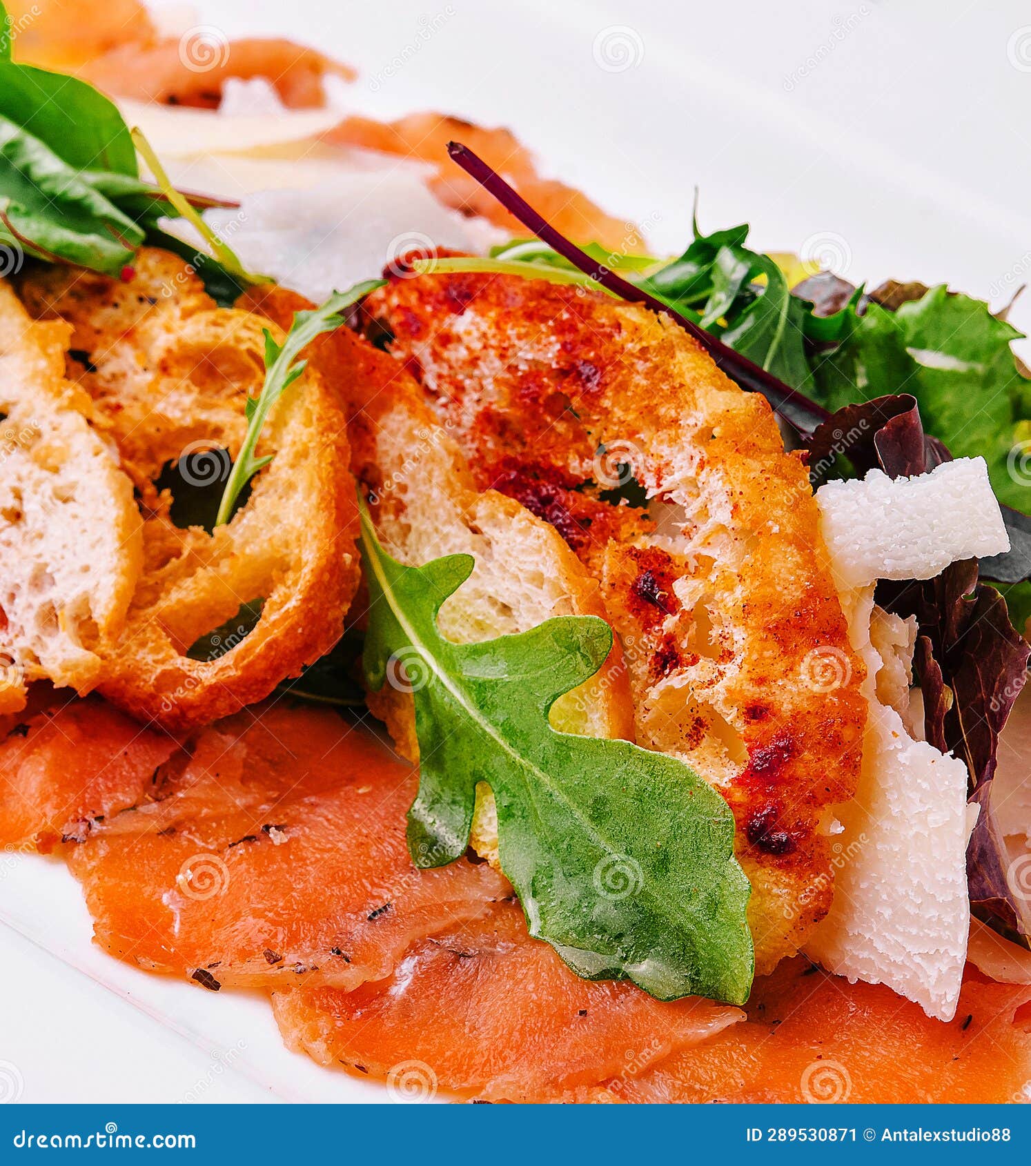 Salmon Carpaccio Served with Toast on Plate Stock Image - Image of ...