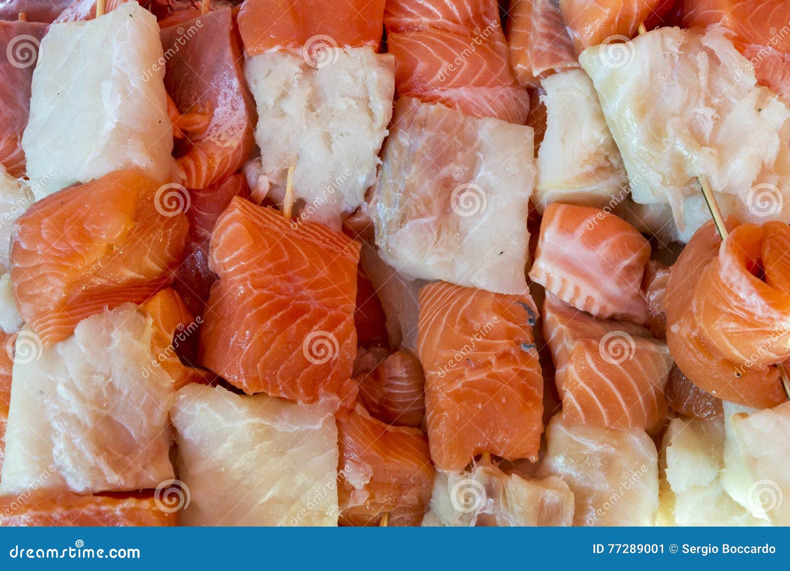 Salmon and cod skewer stock image. Image of color, hungry - 77289001