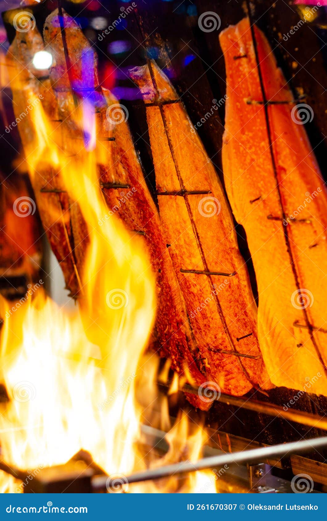 Salmon Cooking Over a Open Fire Stock Image - Image of open, fresh ...