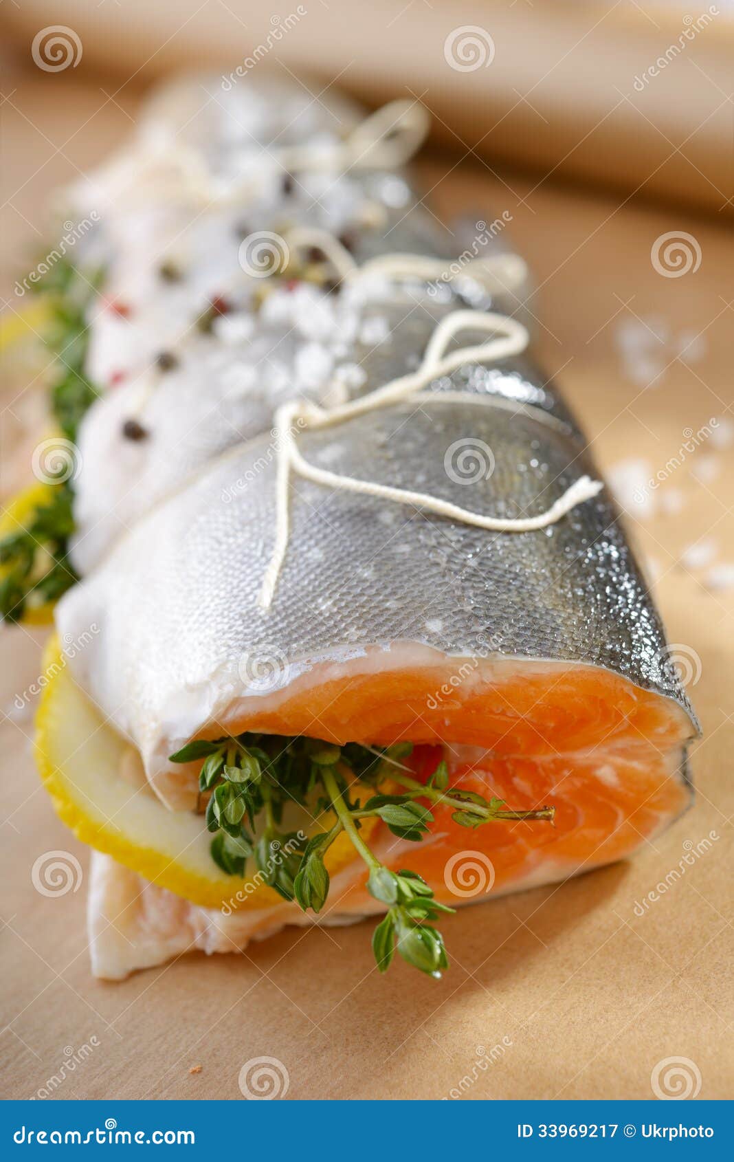 Salmon before cooking stock image. Image of thyme, slices - 33969217
