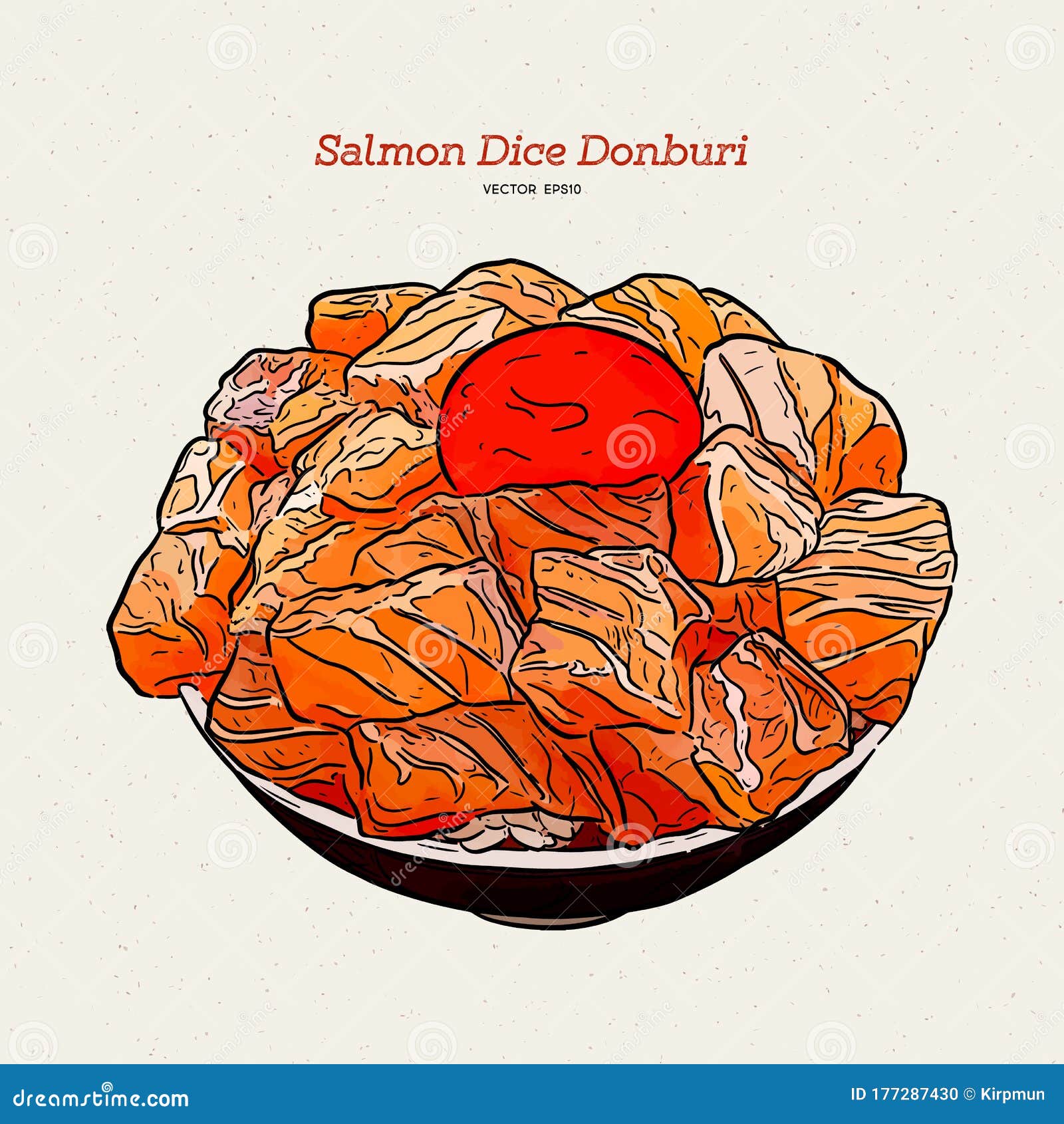 Salmon Diced Rice Bowl, Hand Draw Sketch Vector | CartoonDealer.com ...
