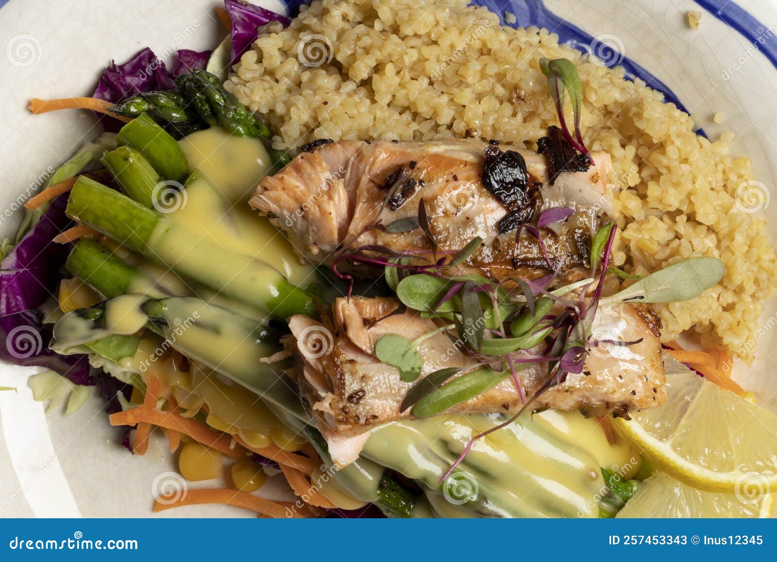 Salmon Dish with Bulgar Wheat Stock Image - Image of lunch, meal: 257453343