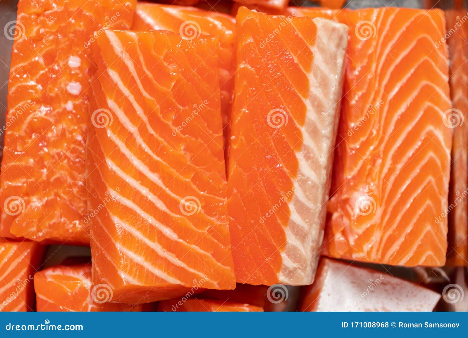 Salmon Fillet Cut into Chunks Top View or Flat Lay Stock Photo - Image ...