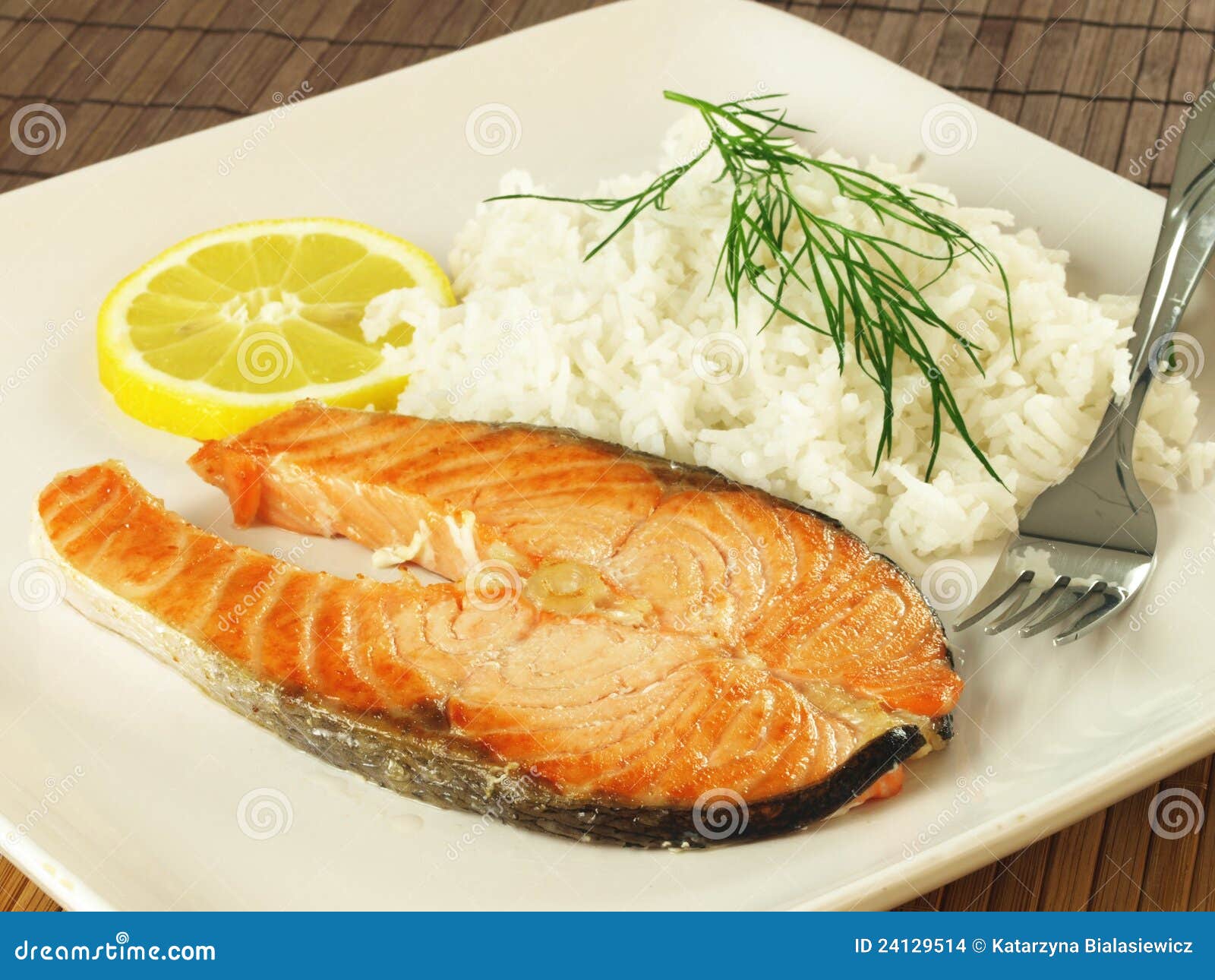 Salmon fillet with rice stock photo. Image of omega, fish - 24129514