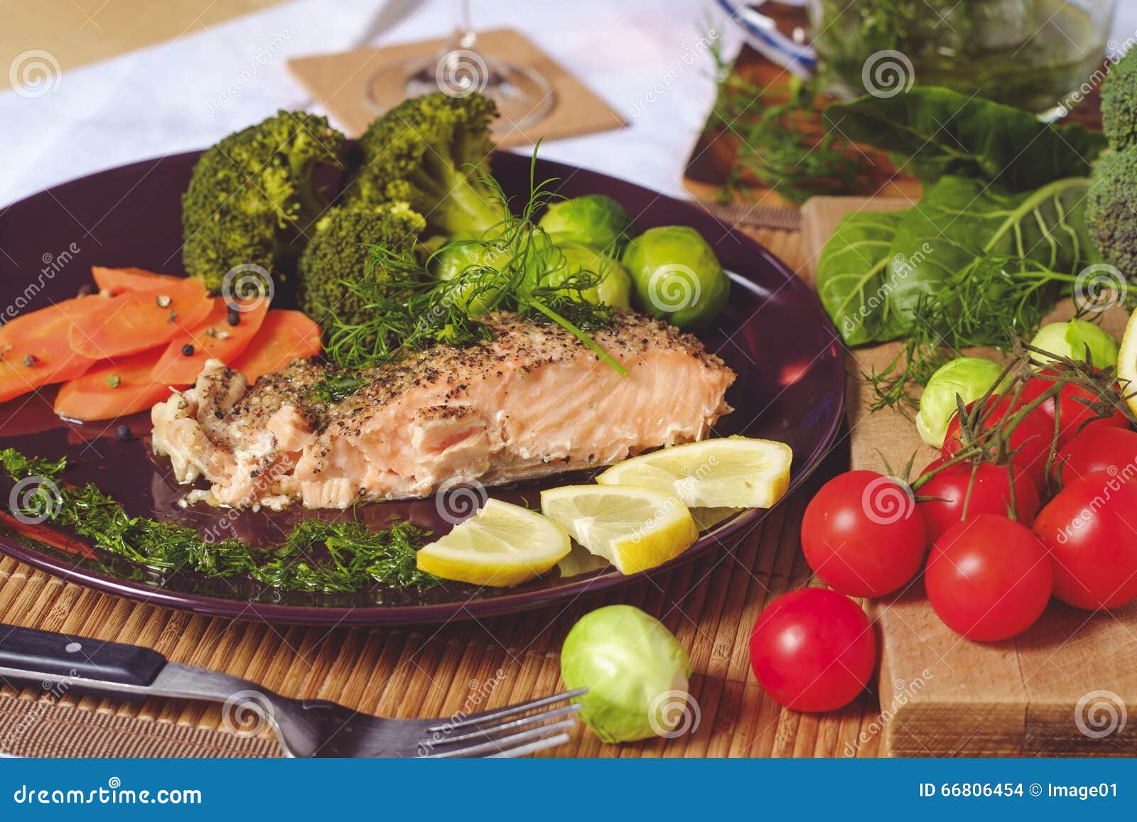 Salmon fish with broccoli stock photo. Image of olive - 66806454
