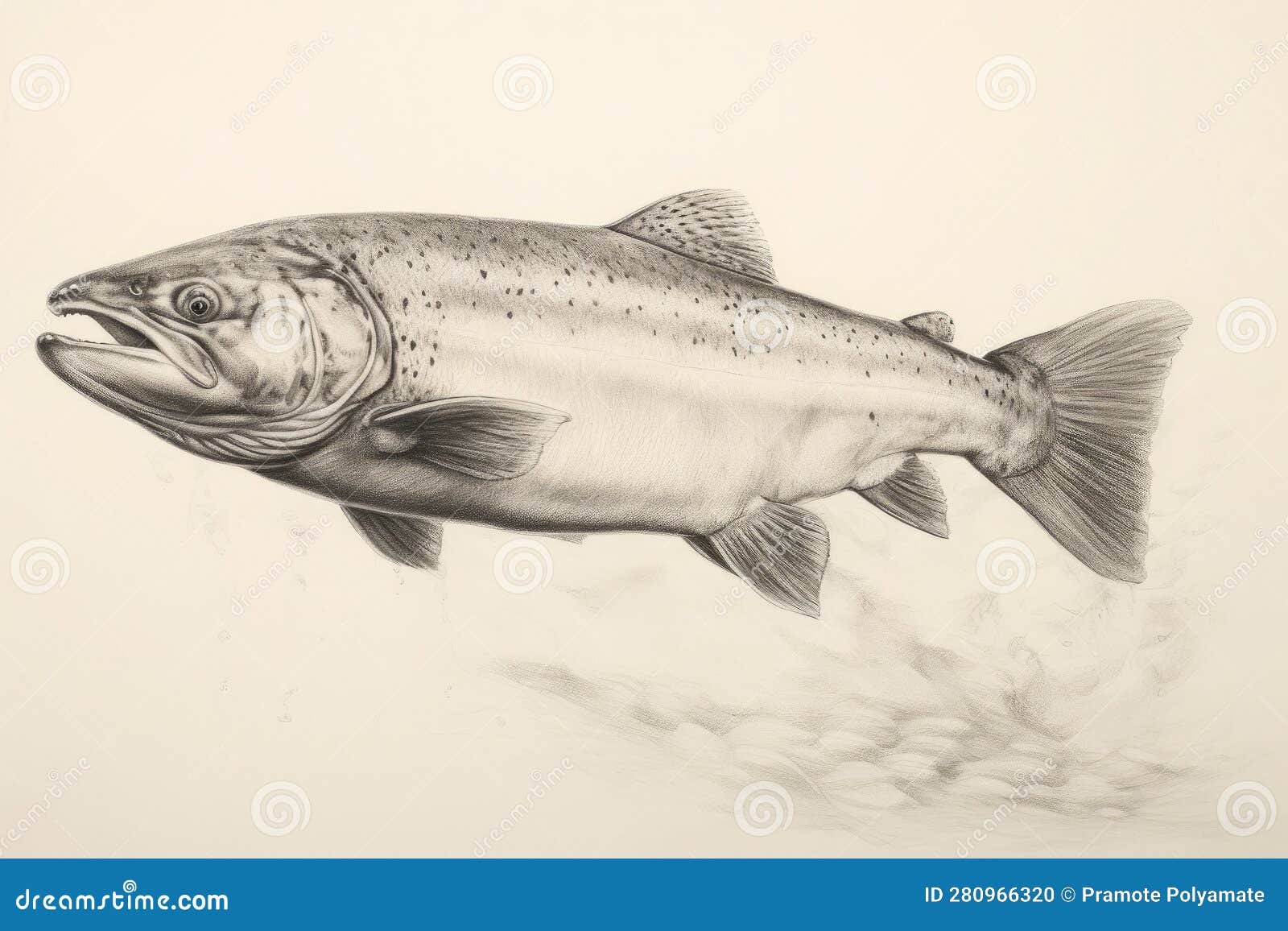 Salmon Fish Drawing, Salmon Fish Pencil Drawing Vintage. Generative Ai ...