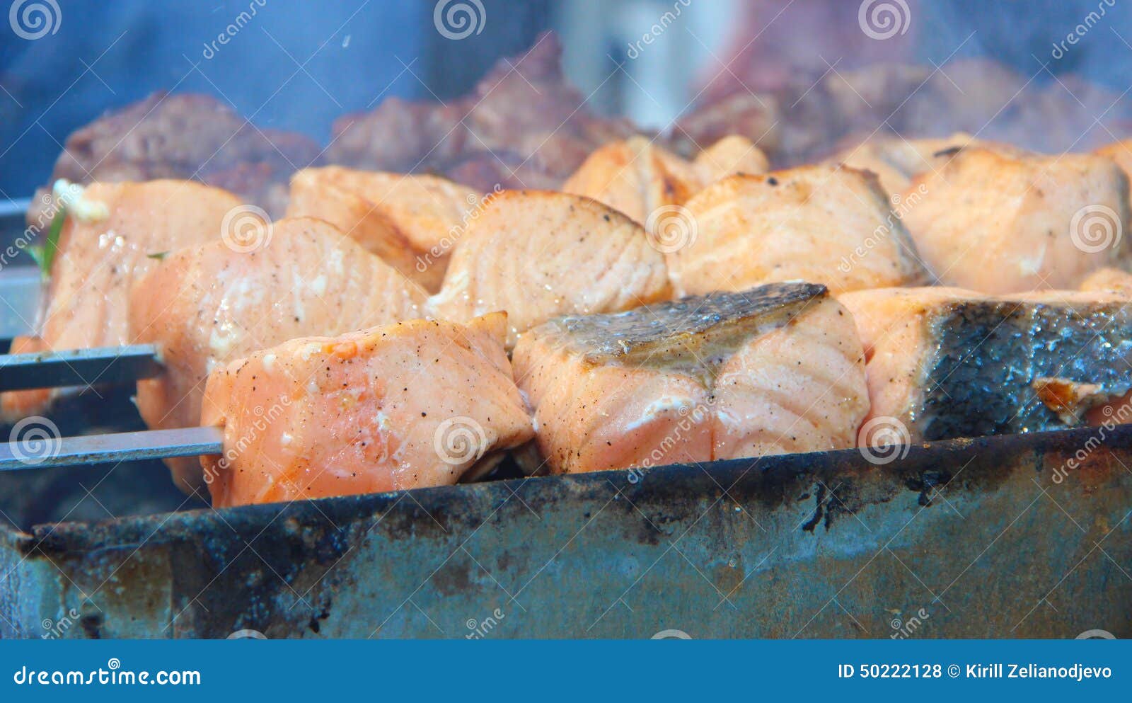 Salmon fish on fire stock photo. Image of chilly, east - 50222128