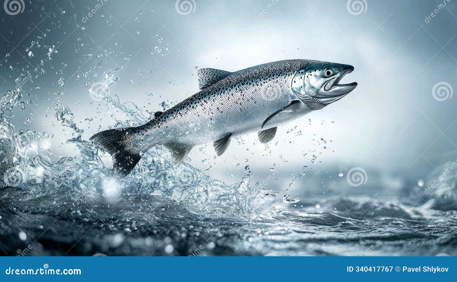Salmon Fish Jumping with Splashing in Water Stock Image - Image of ...