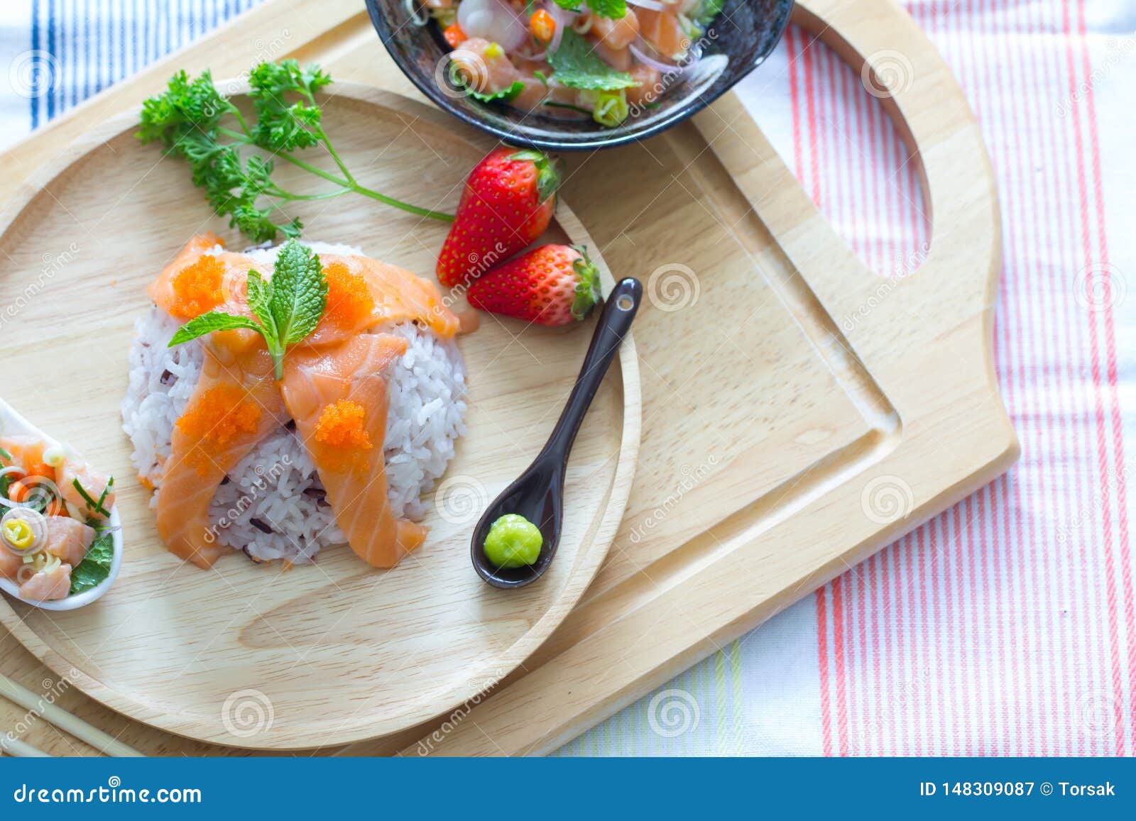 Salmon fish with rice stock image. Image of shrimp, strawberry - 148309087