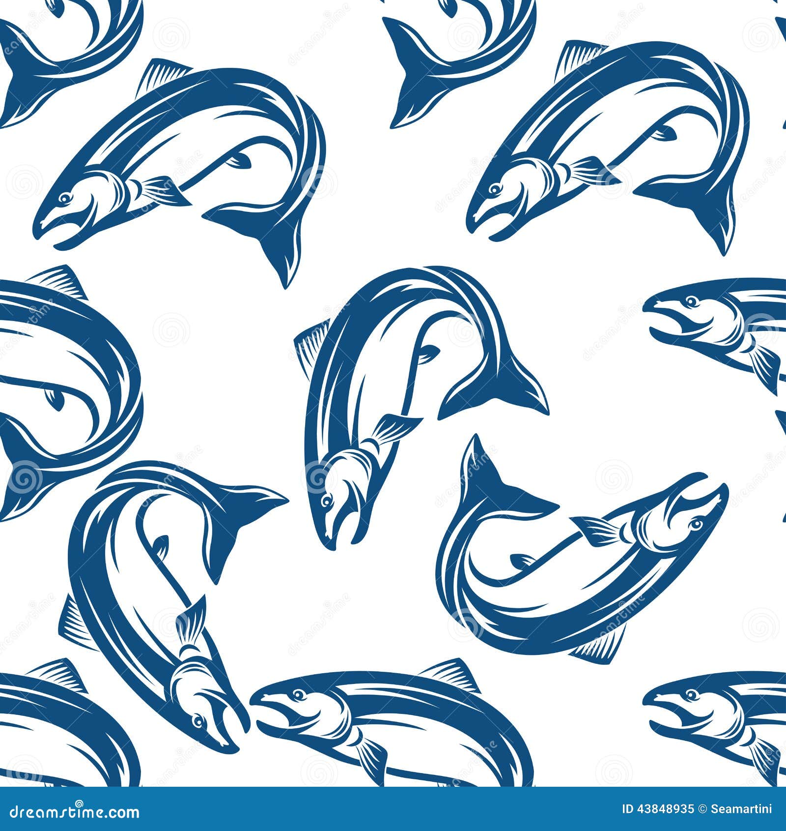 Salmon Fish Seamless Pattern Stock Vector - Illustration of seamless ...