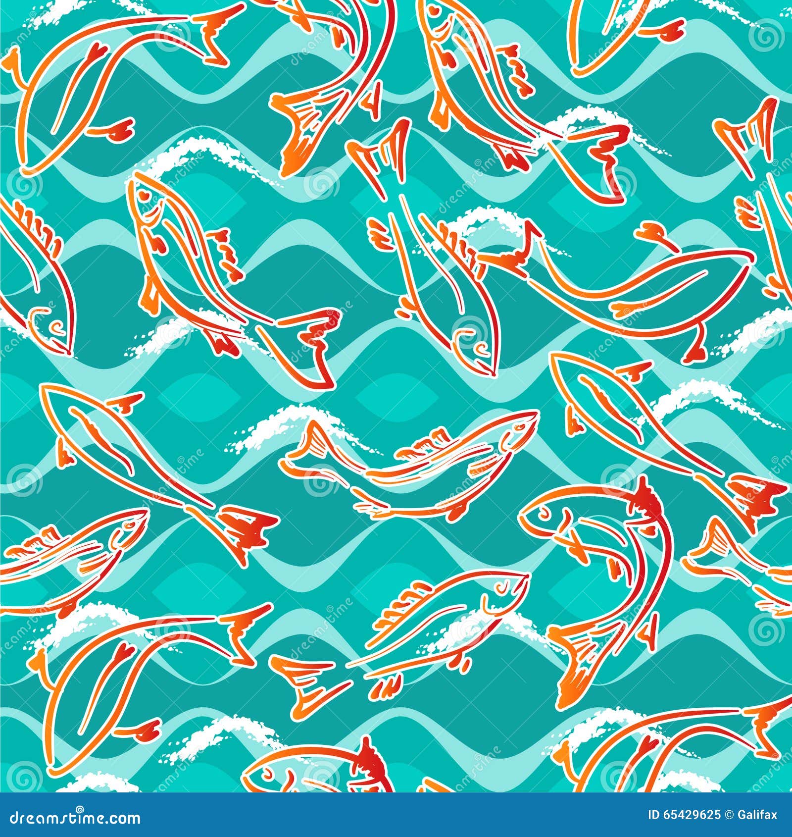 Salmon Fish Seamless Pattern Stock Vector - Illustration of blue ...
