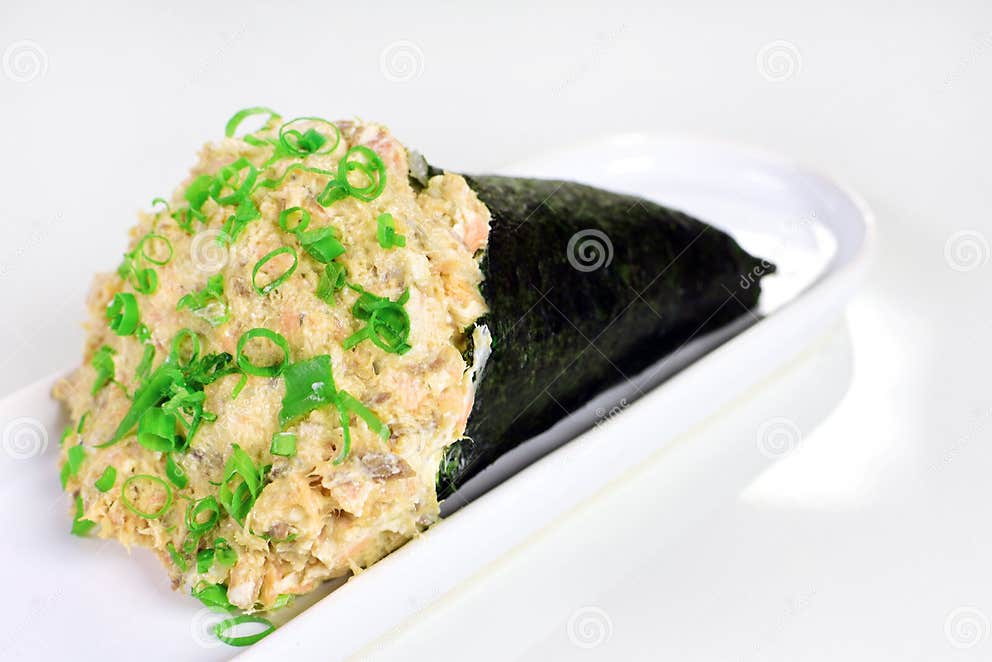 Salmon Fish Temaki in White Background Stock Photo - Image of wasabi ...